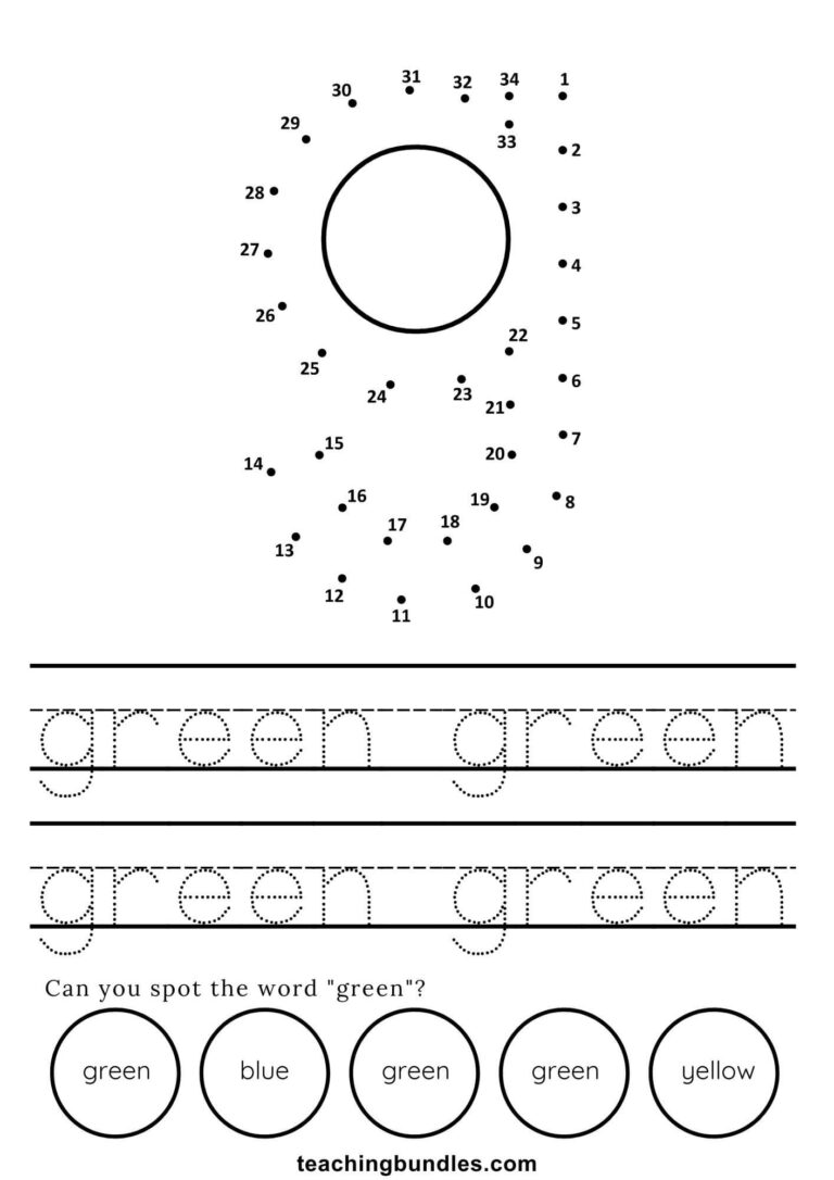 Free Green Color Worksheets - Teachingbundles