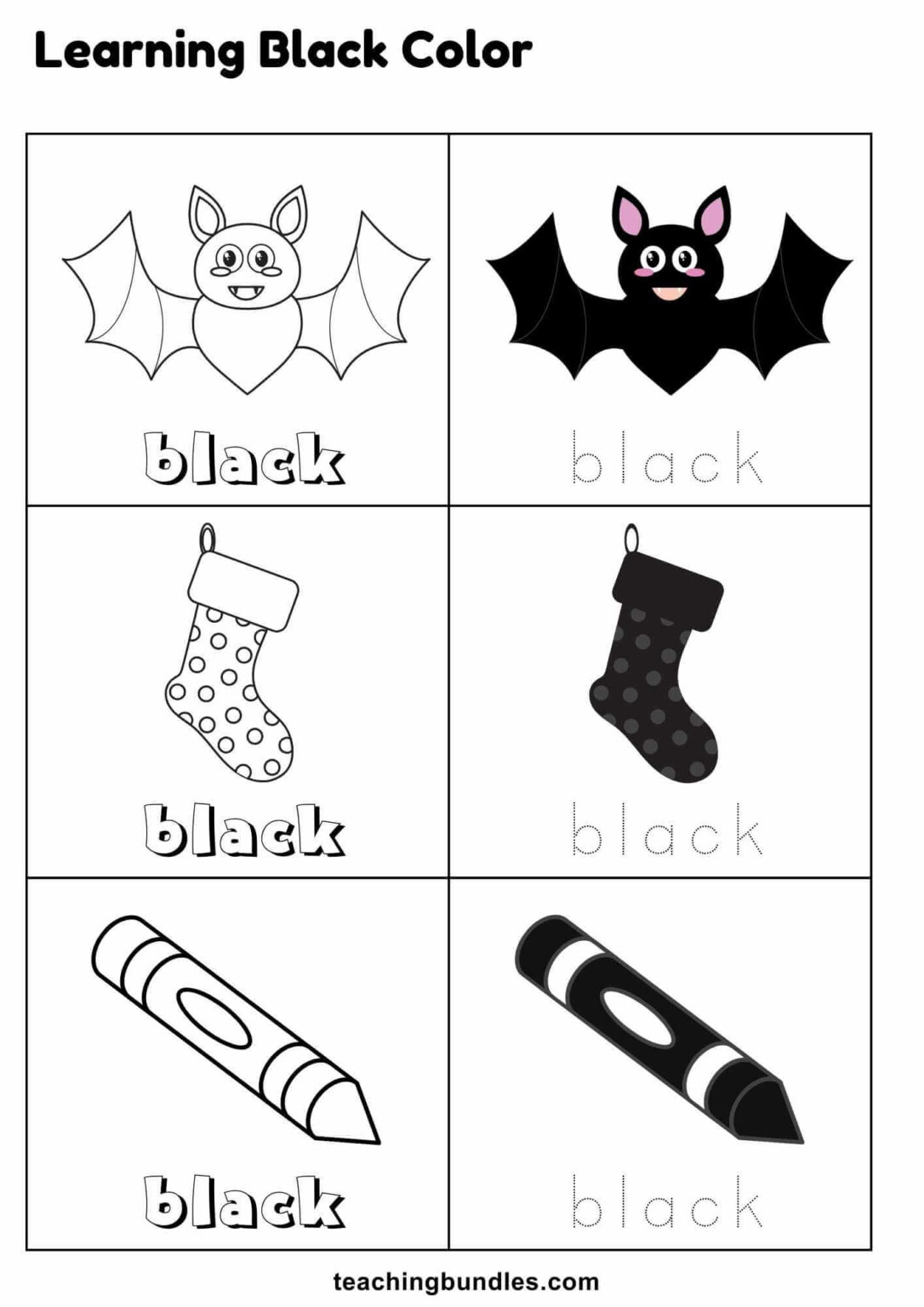 Free Black Color Worksheets - Teachingbundles