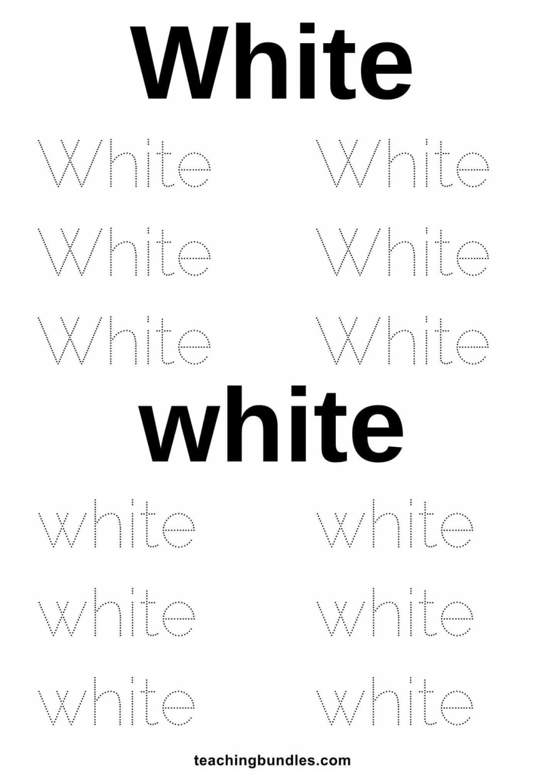 Free White Color Worksheets - Teachingbundles