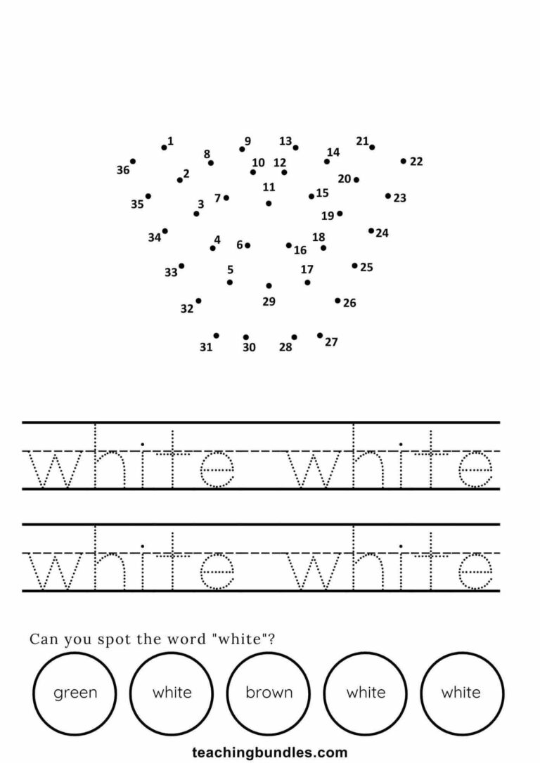 Free White Color Worksheets - Teachingbundles