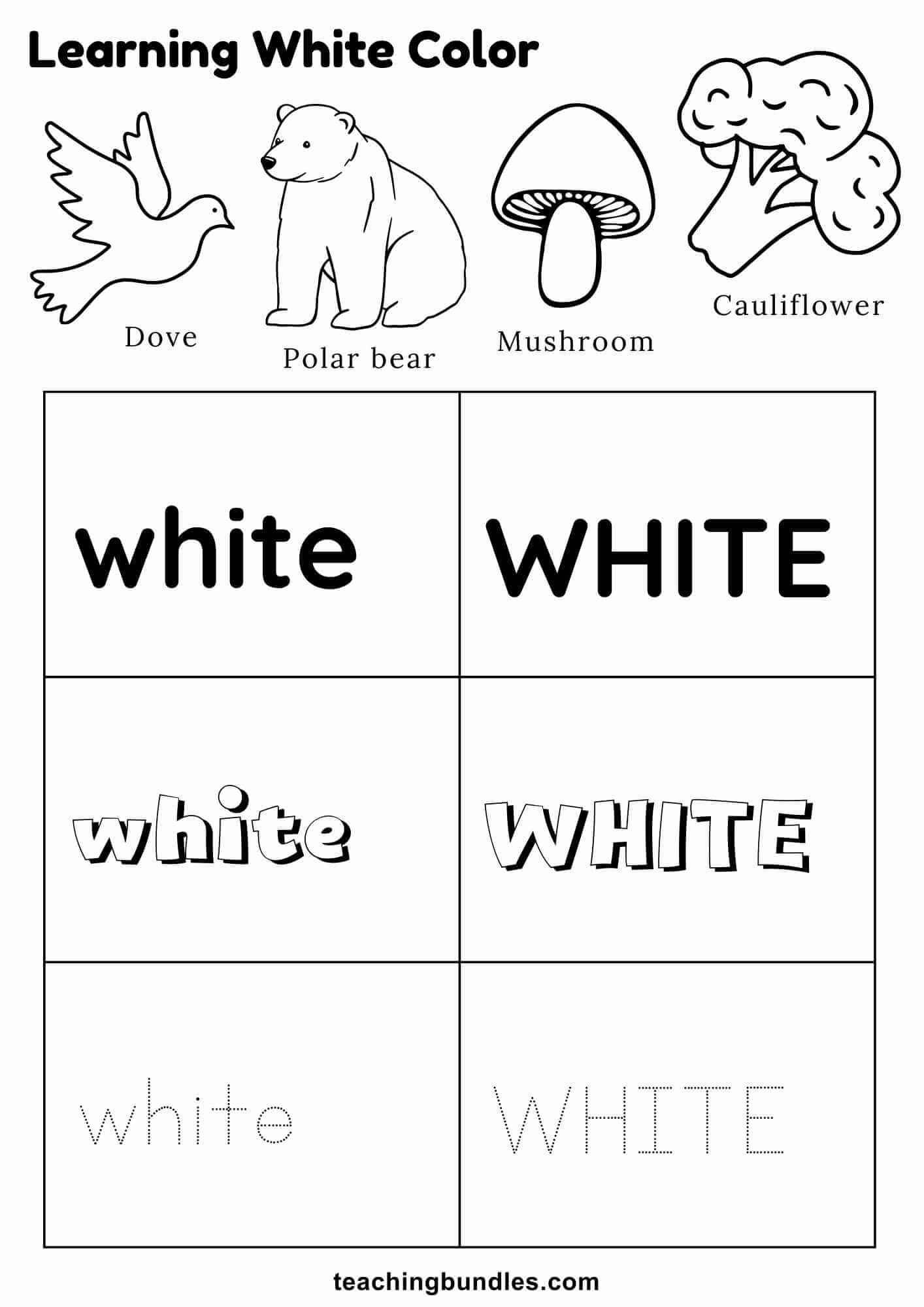 Free White Color Worksheets - Teachingbundles