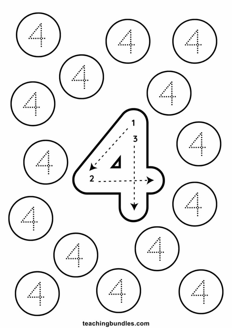 Number 4 Worksheets - Teachingbundles