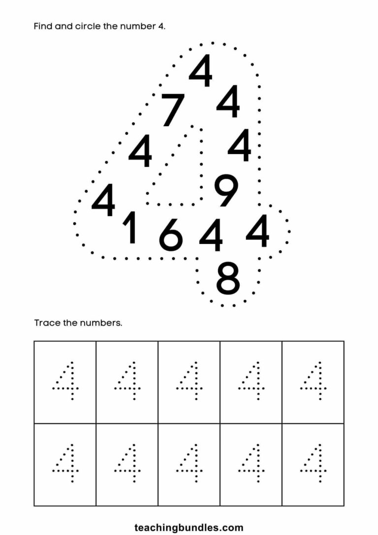 Number 4 Worksheets - Teachingbundles
