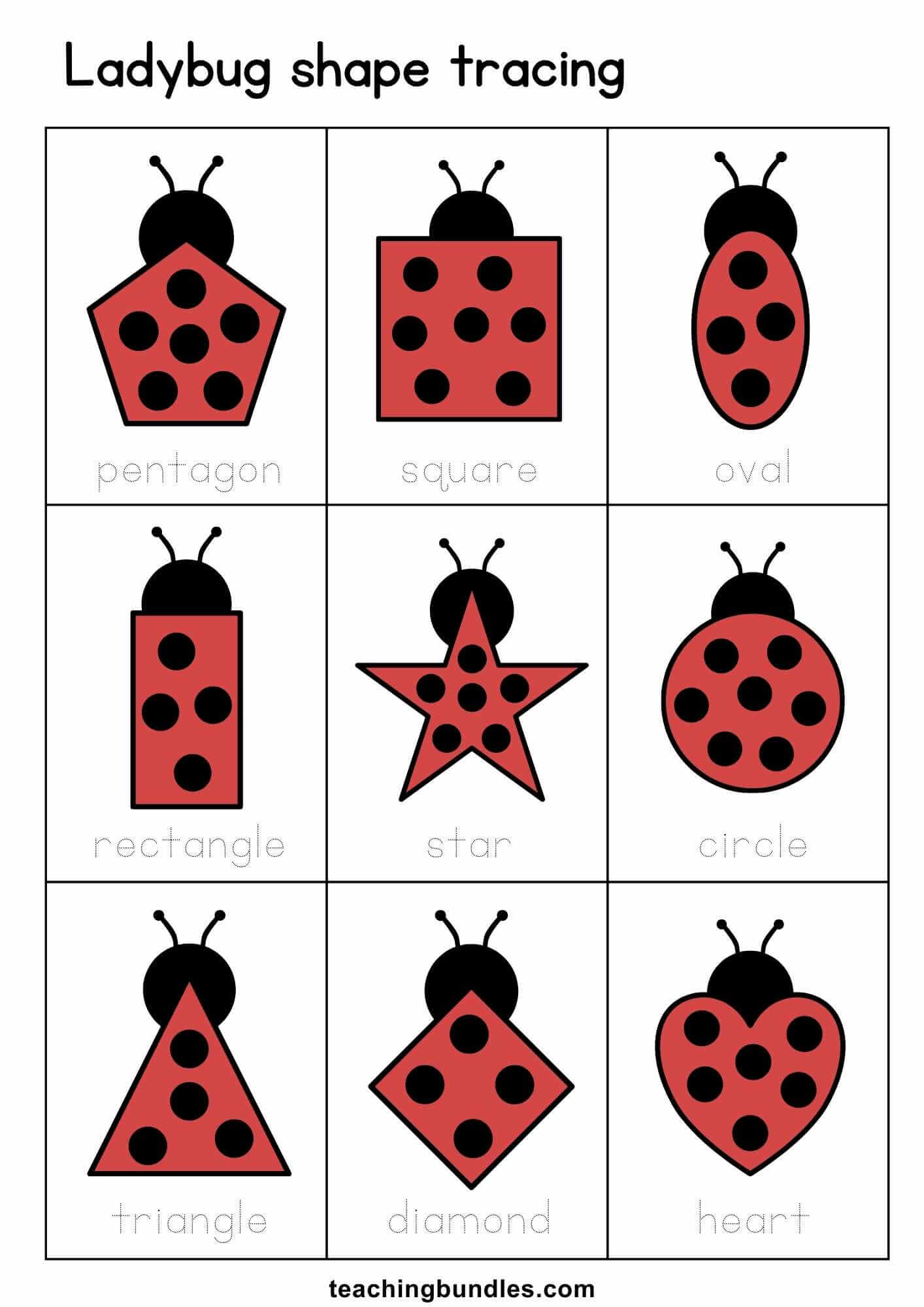 Free Ladybug Tracing Worksheets - Teachingbundles