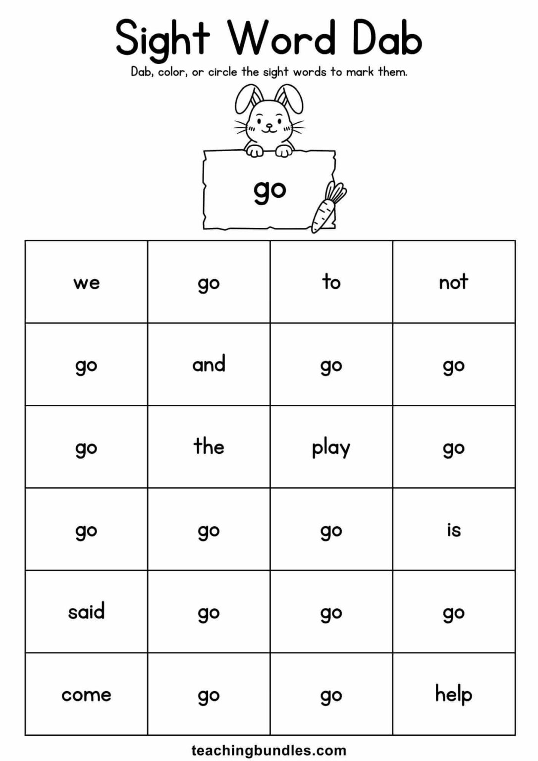 Preschool Sight Word Dab It! - Teachingbundles