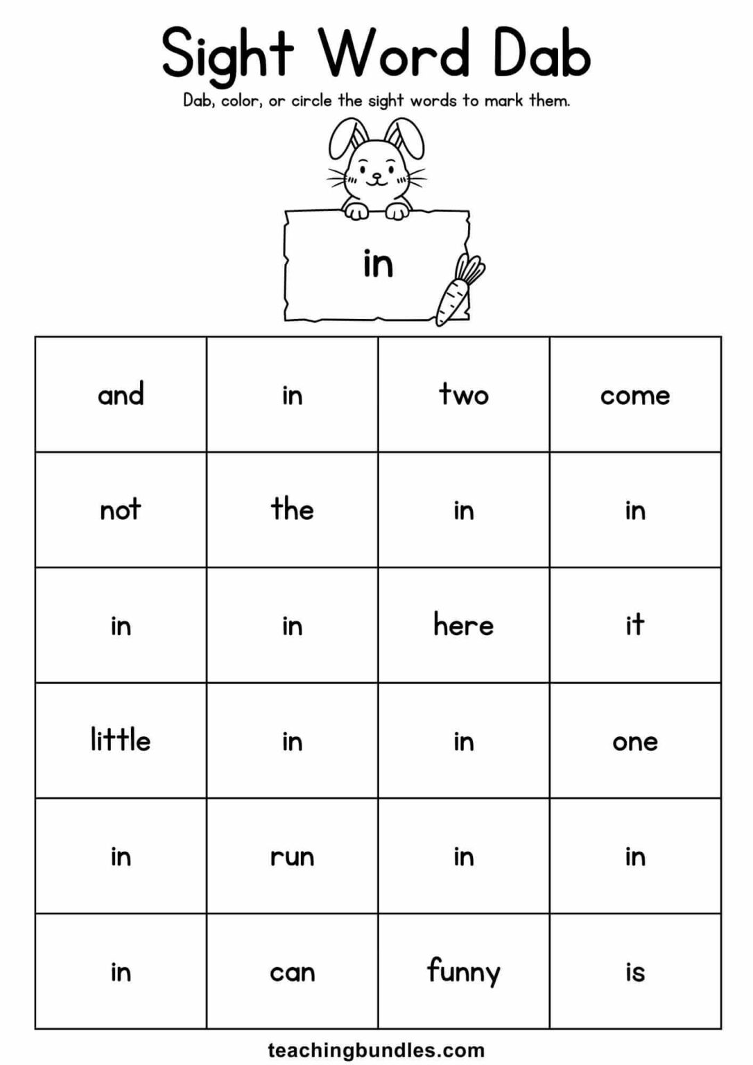 Preschool Sight Word Dab It! - Teachingbundles