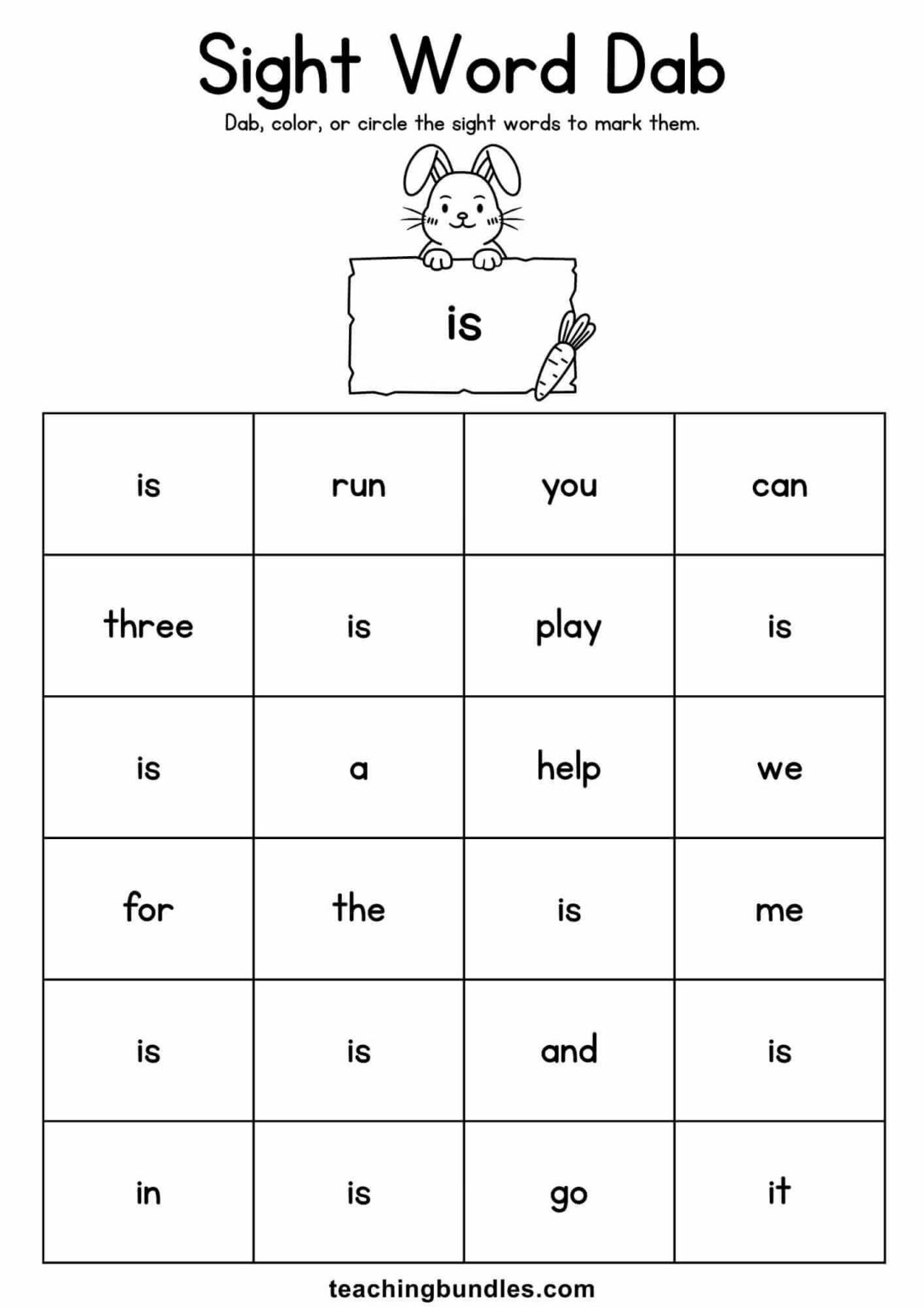 Preschool Sight Word Dab It! - Teachingbundles