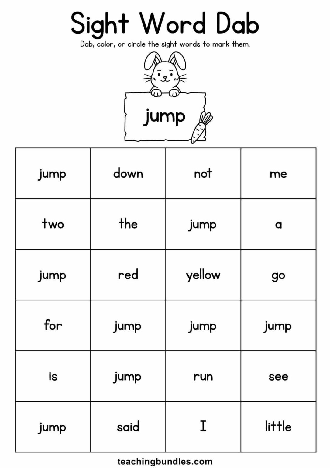 Preschool Sight Word Dab It! - Teachingbundles