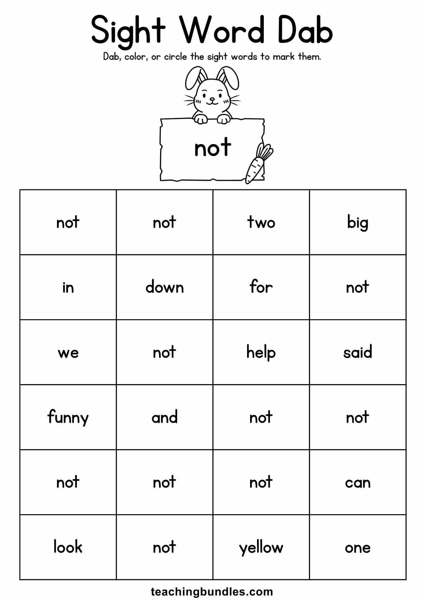 Preschool Sight Word Dab It! - Teachingbundles