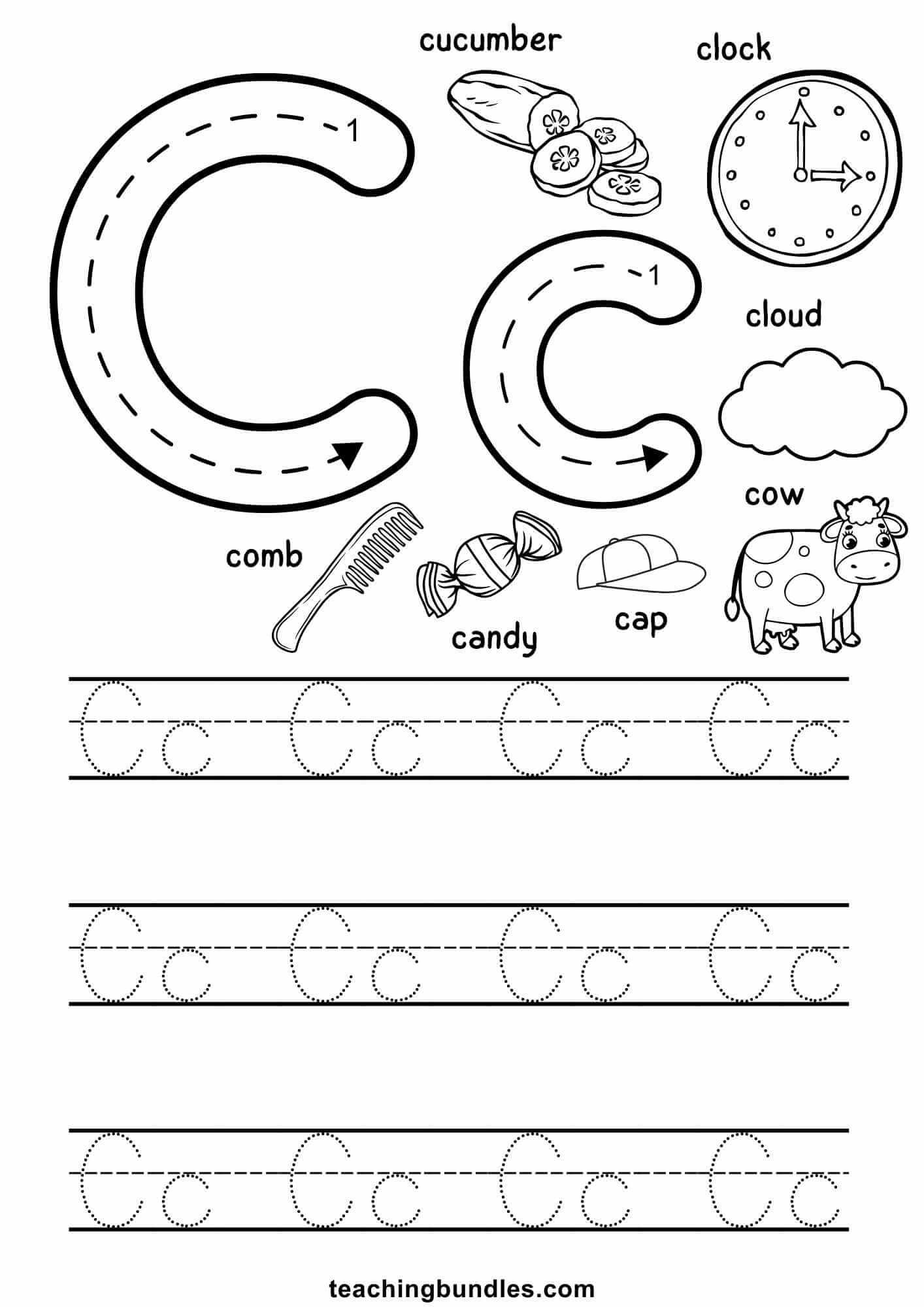 Letter C Tracing Worksheets - Teachingbundles