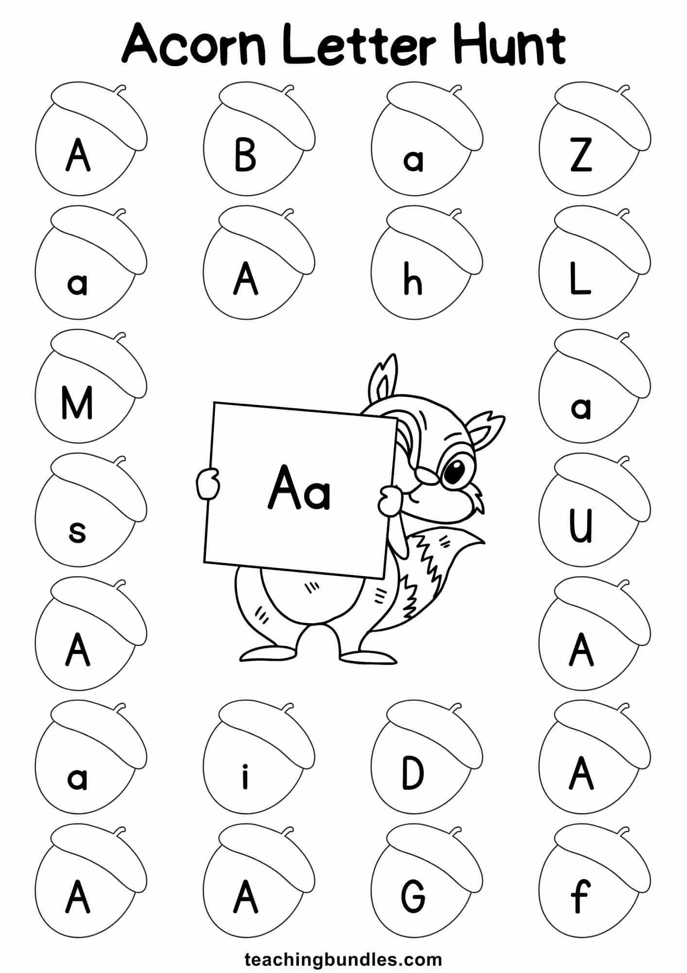 Acorn Letter Hunt Worksheets - Teachingbundles