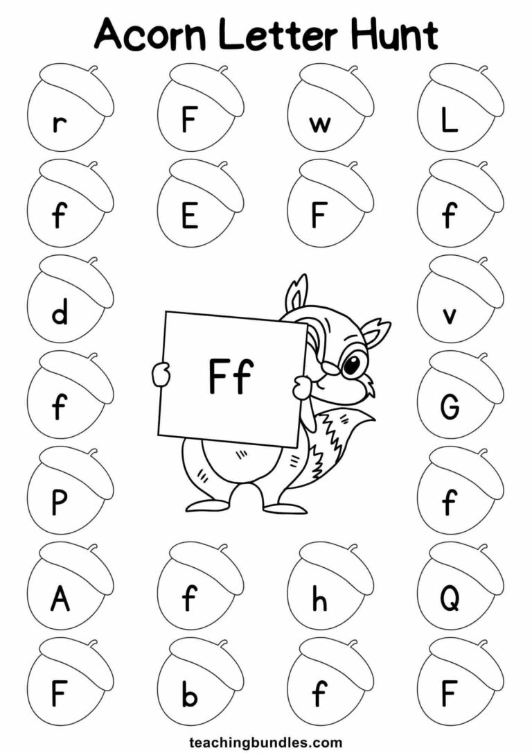 Acorn Letter Hunt Worksheets - Teachingbundles