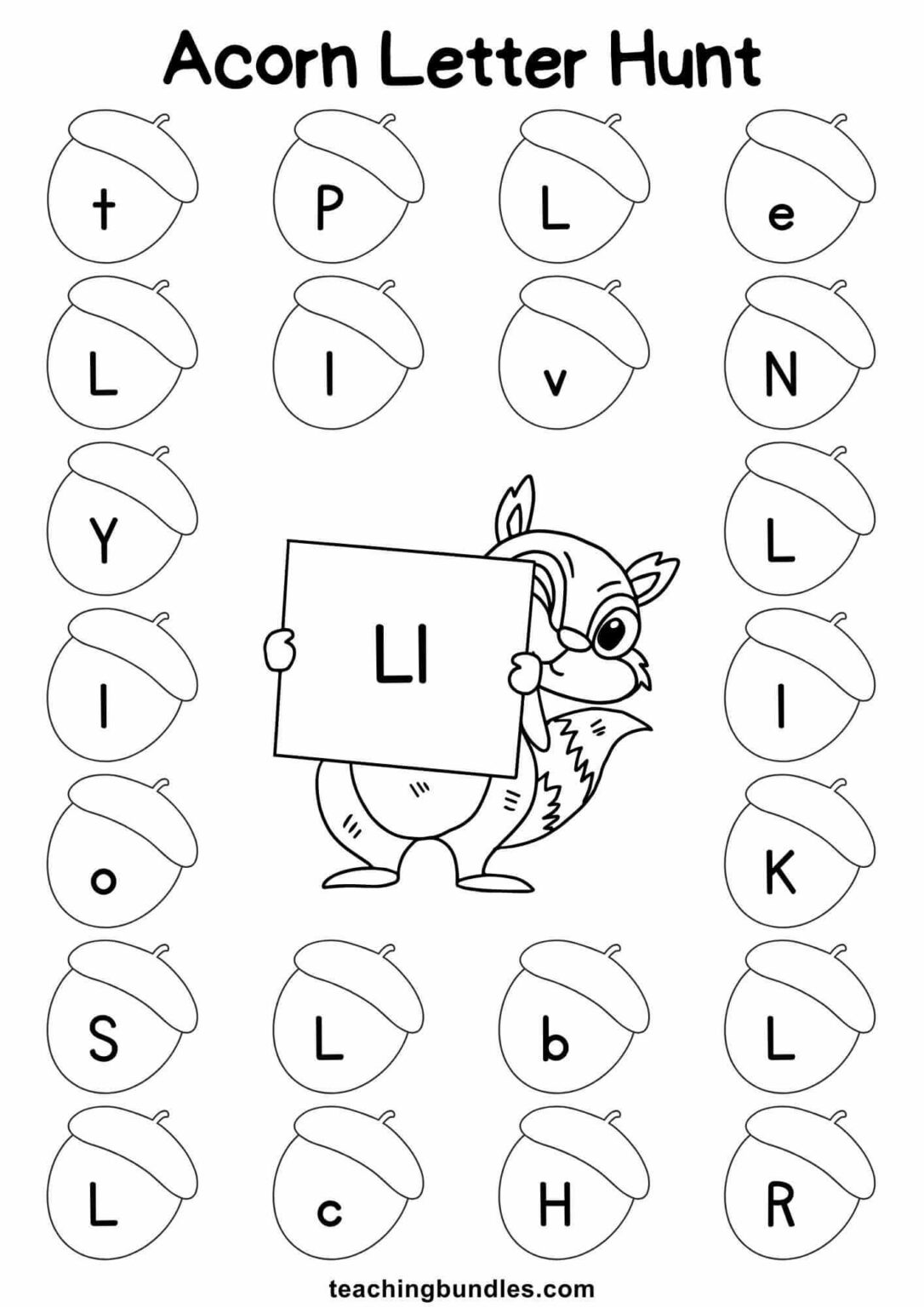 Acorn Letter Hunt Worksheets - Teachingbundles