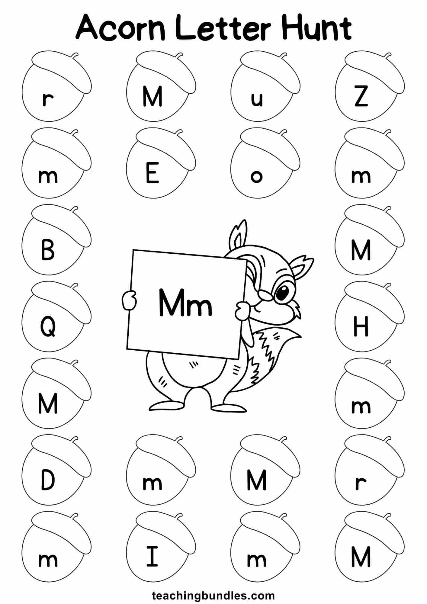 Acorn Letter Hunt Worksheets - Teachingbundles