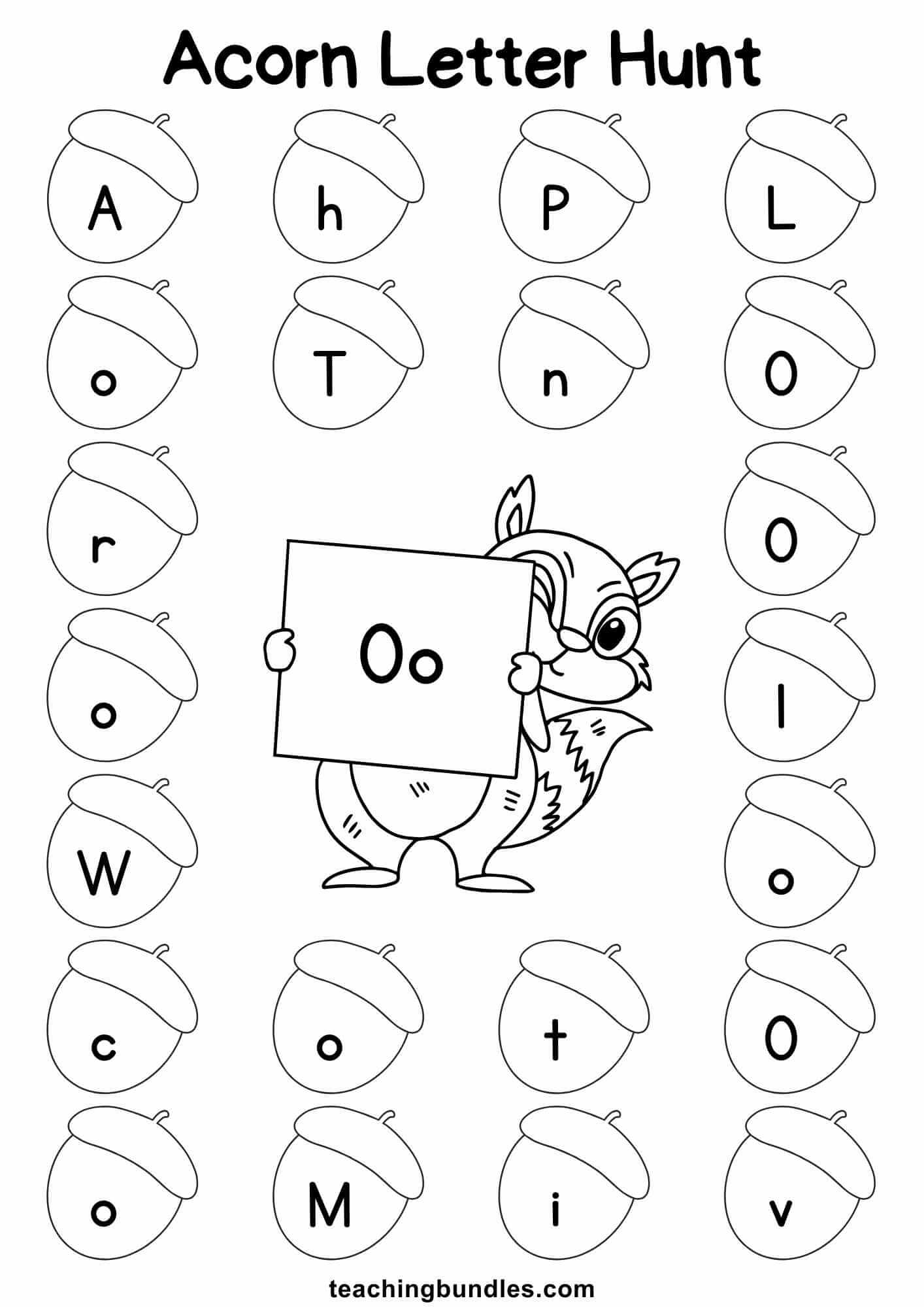 Acorn Letter Hunt Worksheets - Teachingbundles