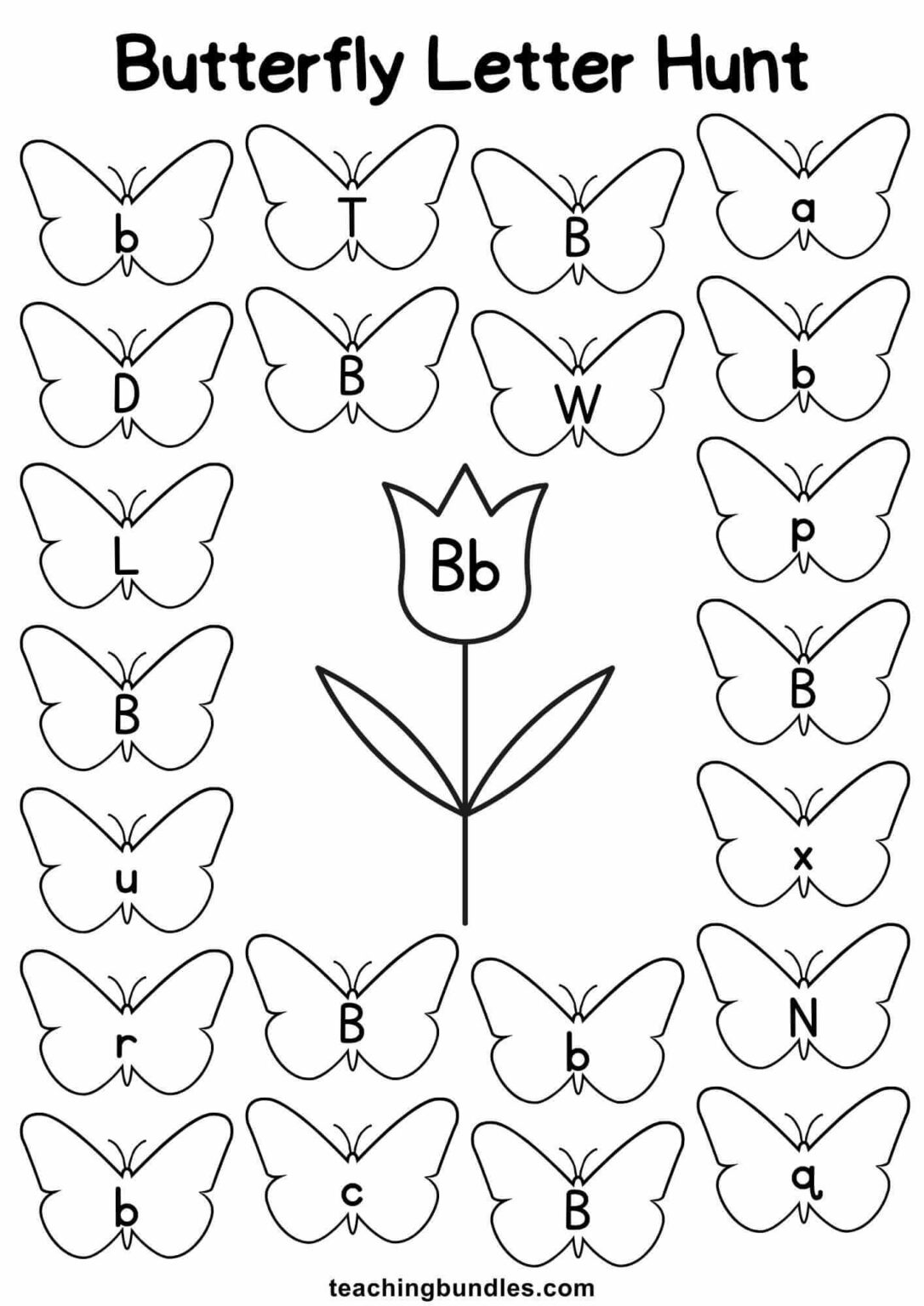 Butterfly Letter Hunt Worksheets - Teachingbundles
