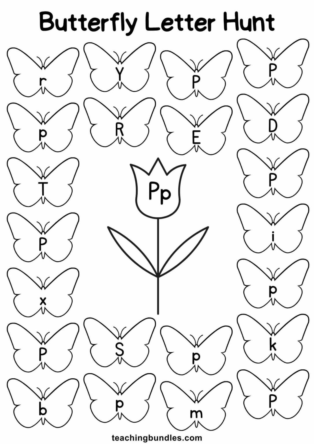 Butterfly Letter Hunt Worksheets - Teachingbundles