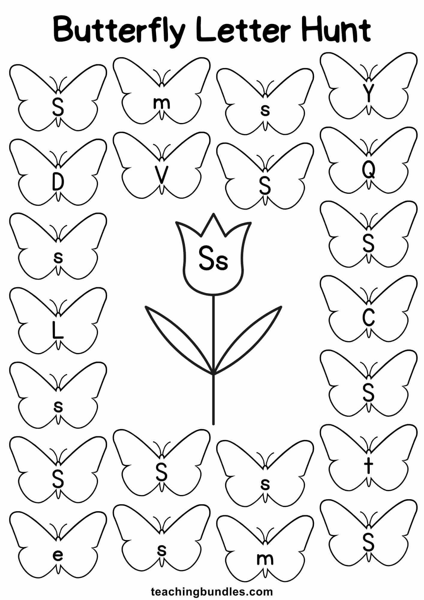 Butterfly Letter Hunt Worksheets - Teachingbundles