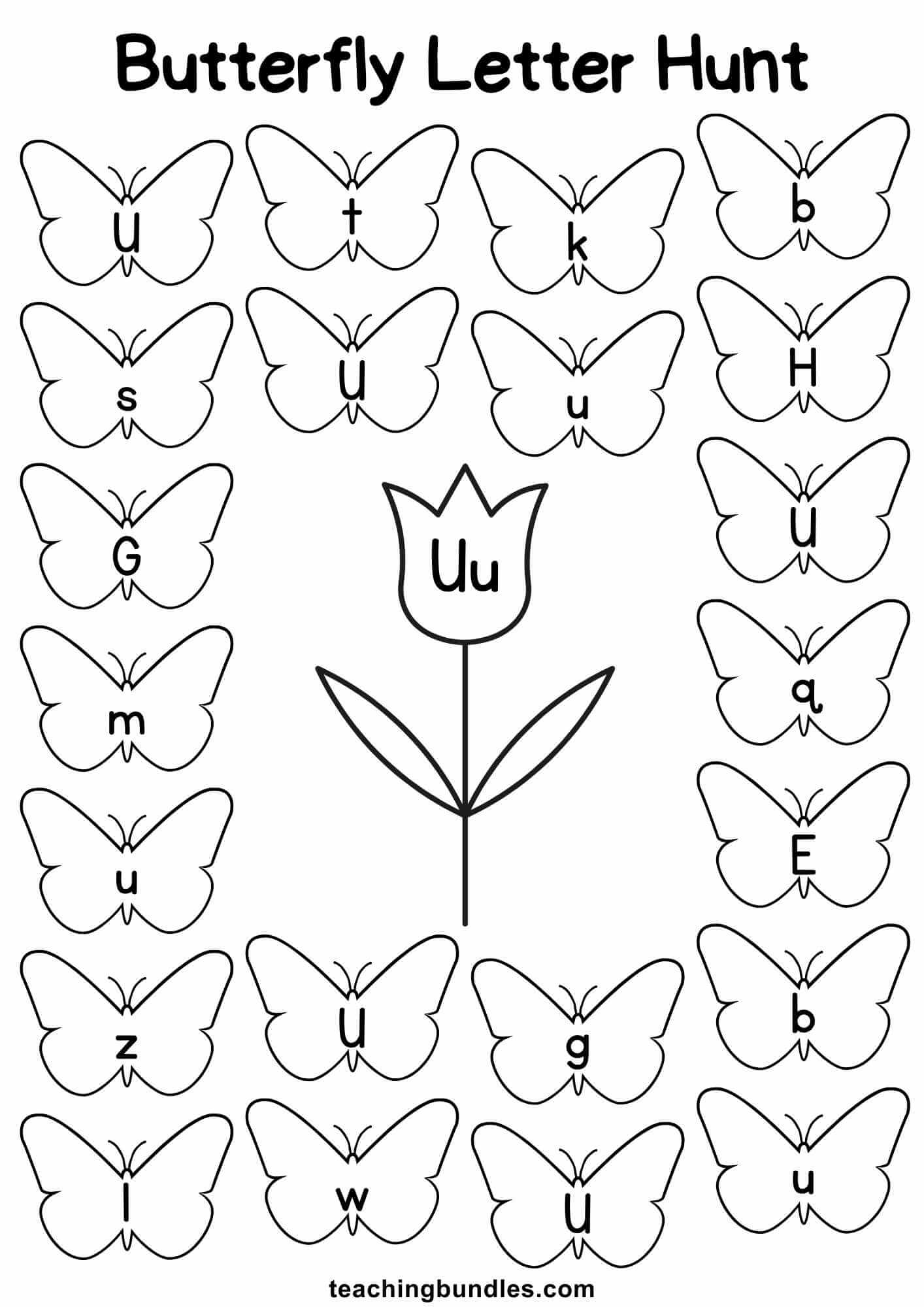 Butterfly Letter Hunt Worksheets - Teachingbundles
