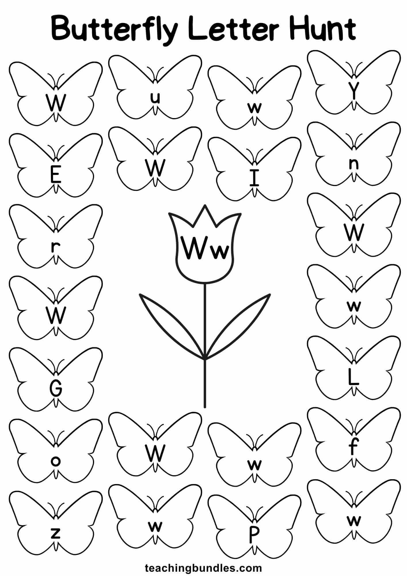 Butterfly Letter Hunt Worksheets - Teachingbundles