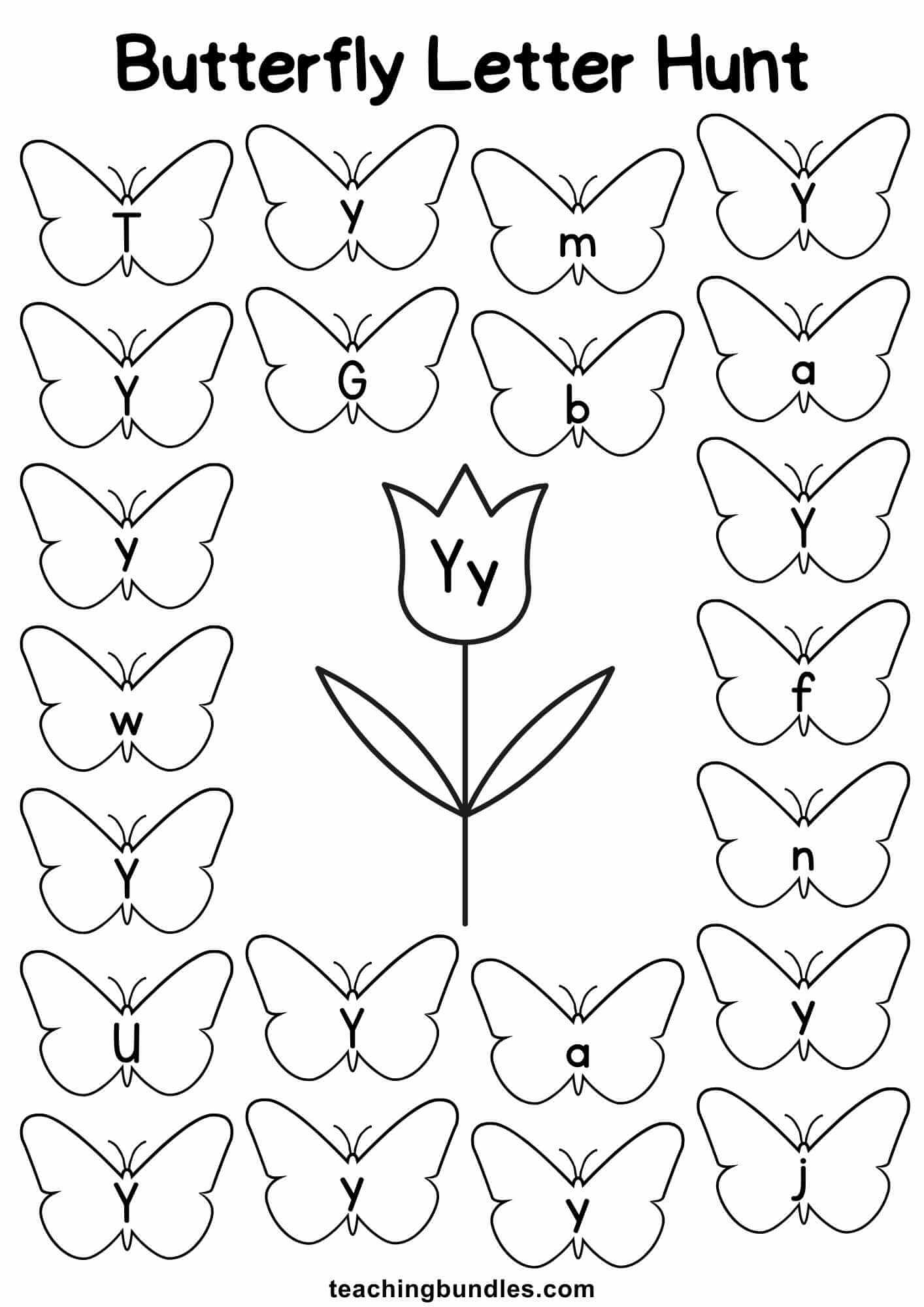 Butterfly Letter Hunt Worksheets - Teachingbundles