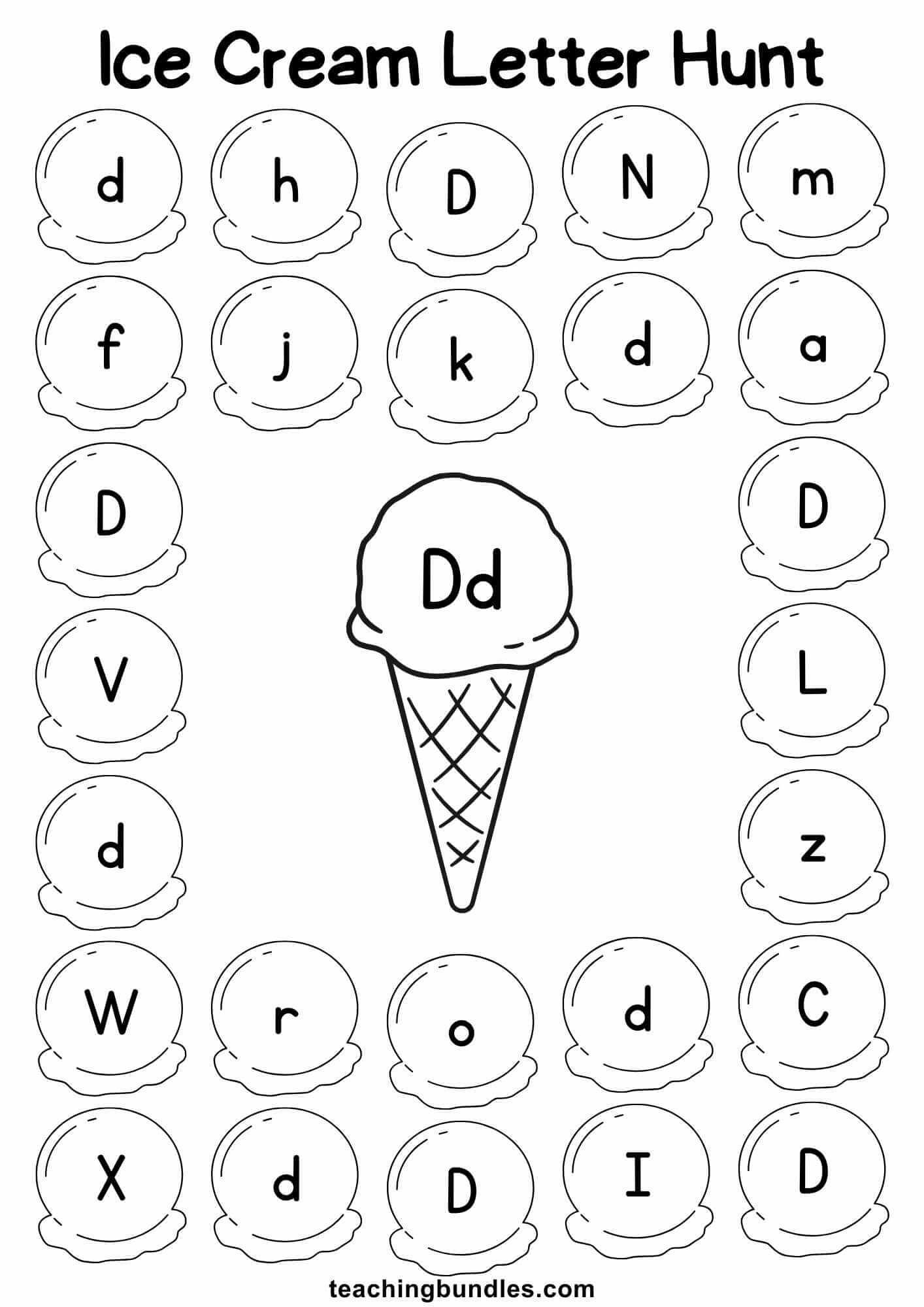 Ice Cream Letter Hunt Worksheets - Teachingbundles