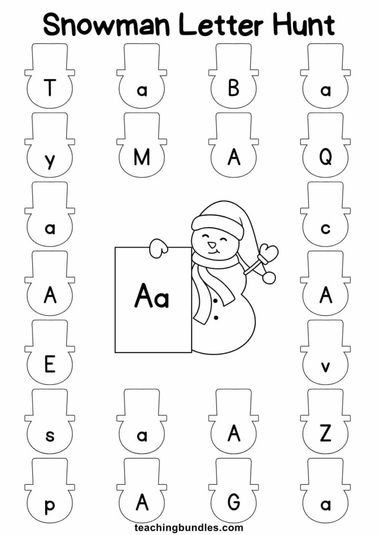 Snowman Letter Hunt Worksheets - Teachingbundles