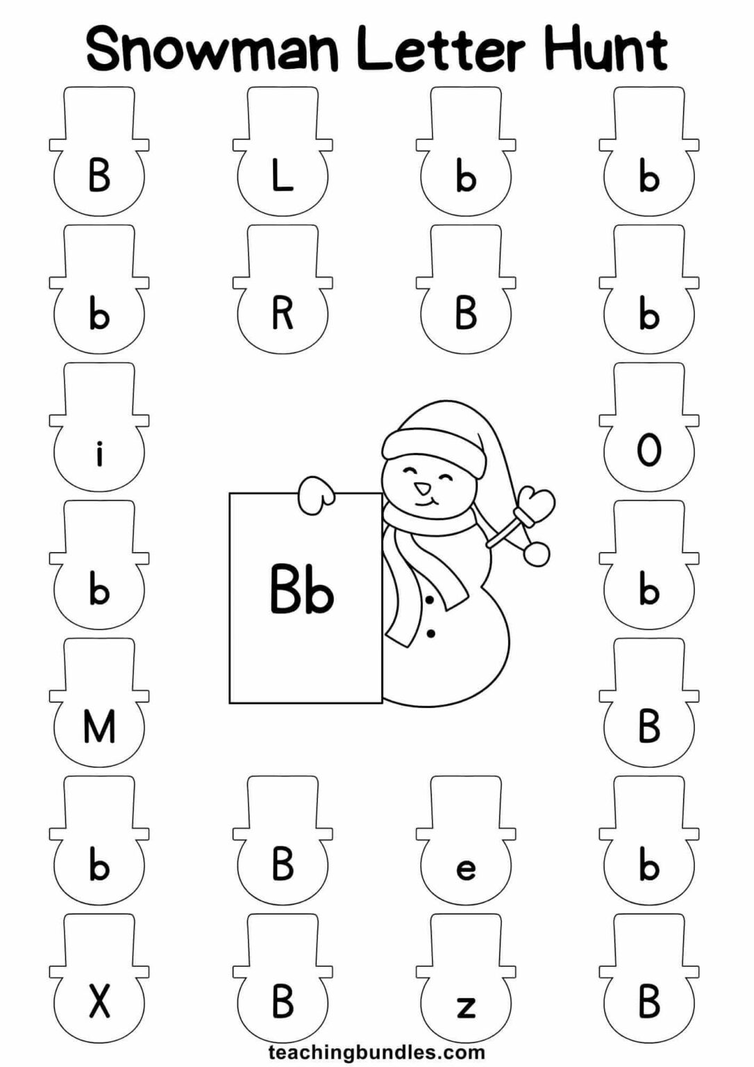 Snowman Letter Hunt Worksheets - Teachingbundles
