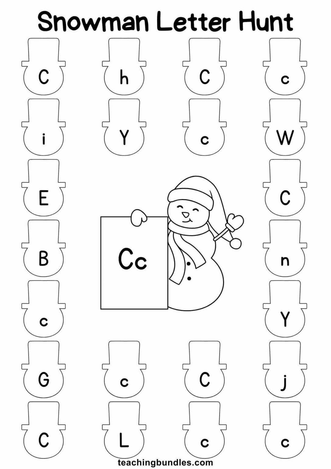 Snowman Letter Hunt Worksheets - Teachingbundles