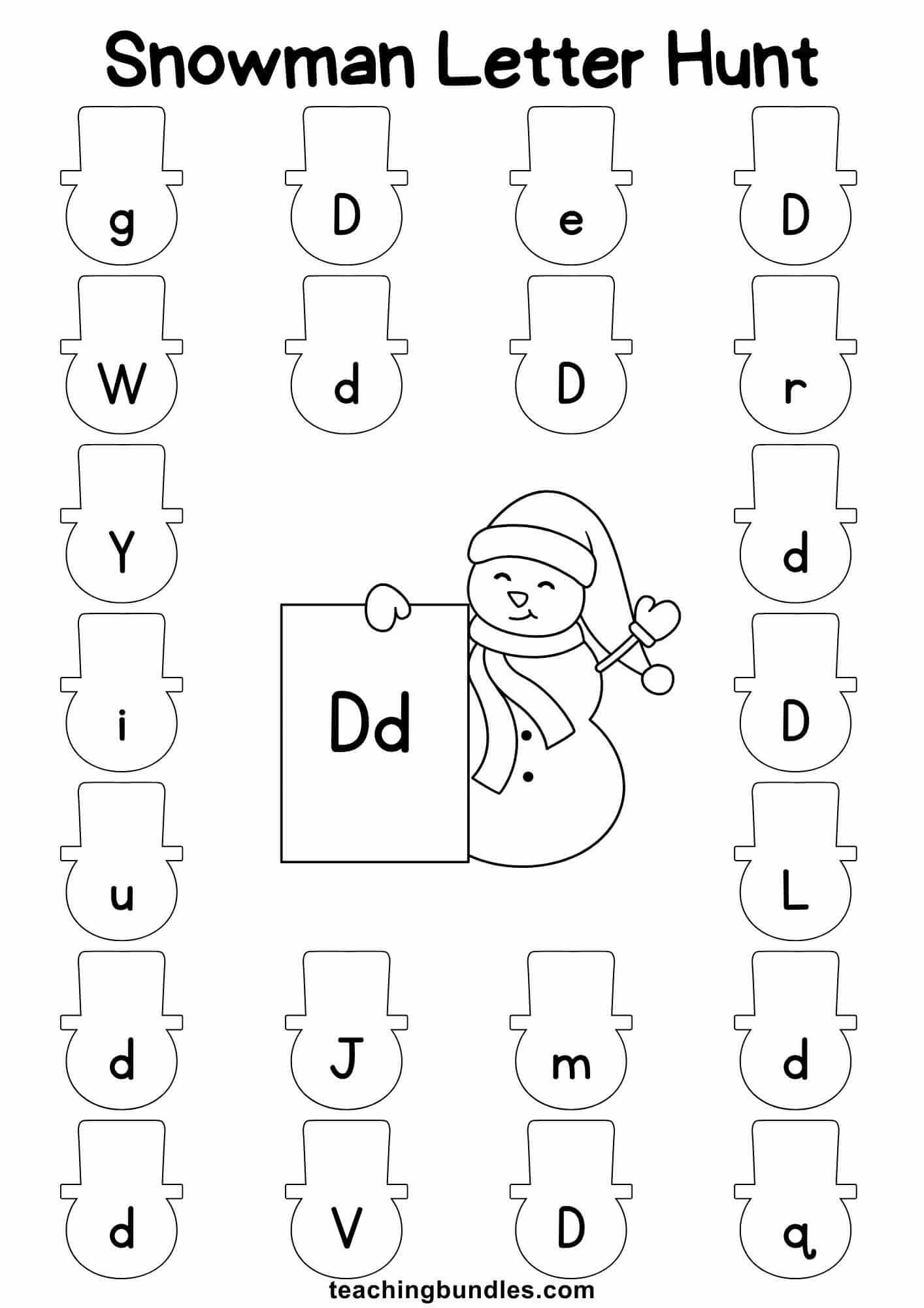 Snowman Letter Hunt Worksheets - Teachingbundles