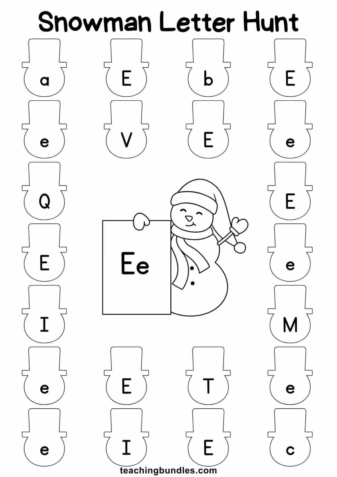 Snowman Letter Hunt Worksheets - Teachingbundles