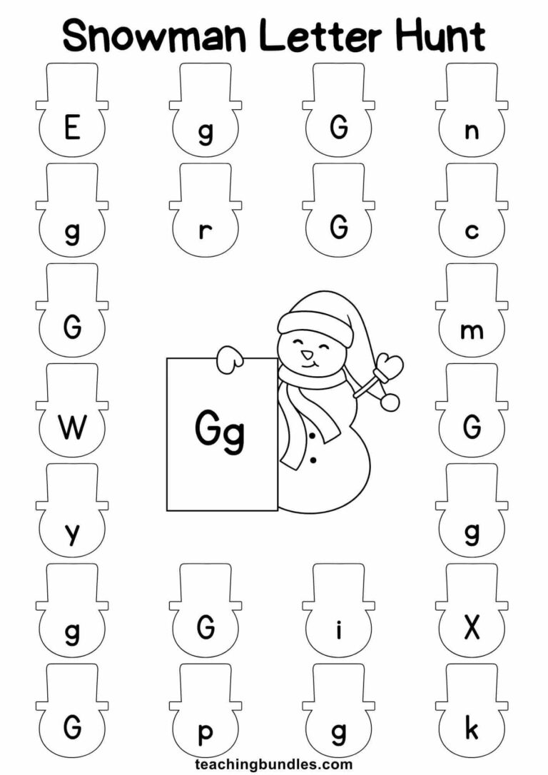 Snowman Letter Hunt Worksheets - Teachingbundles
