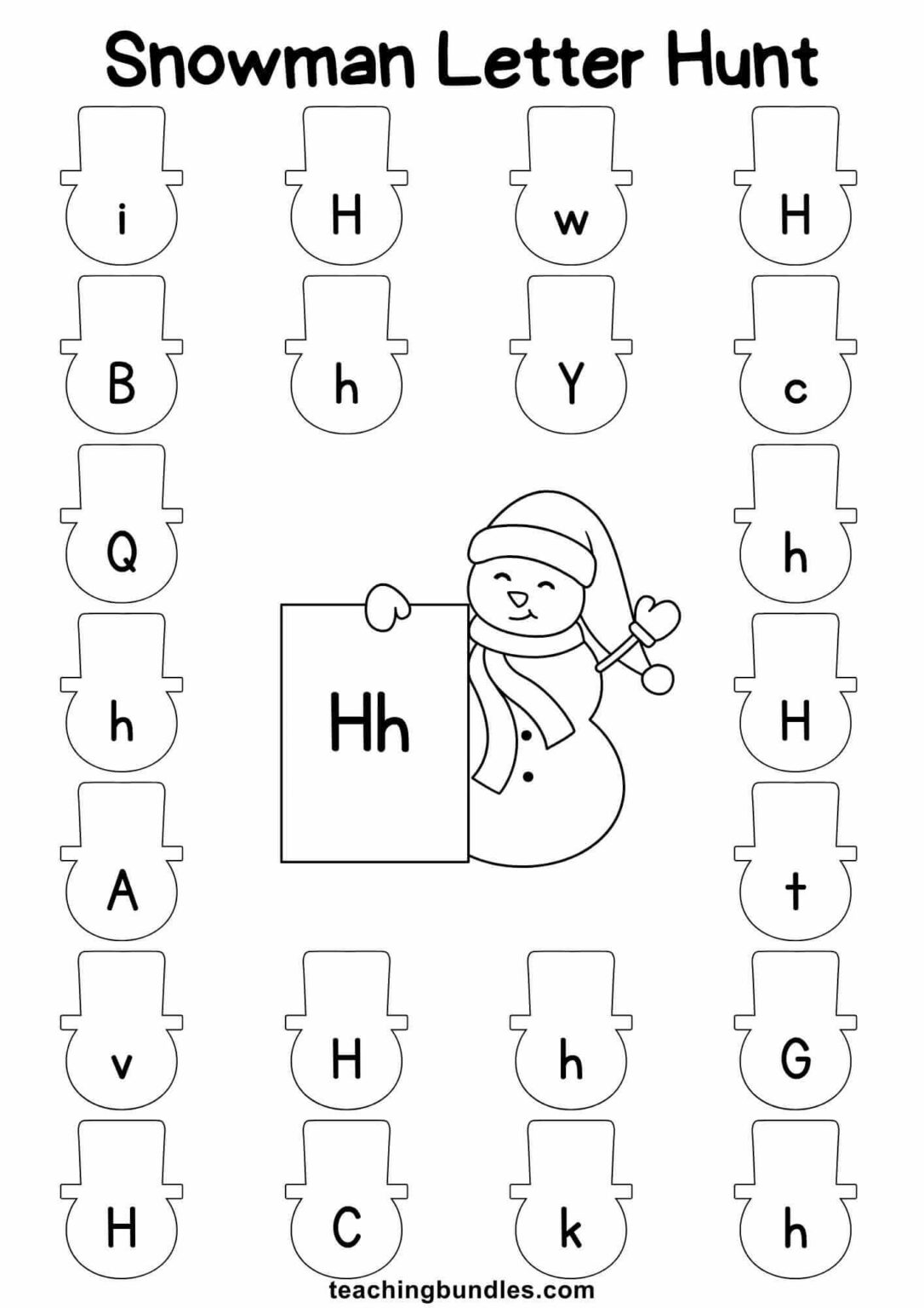 Snowman Letter Hunt Worksheets - Teachingbundles