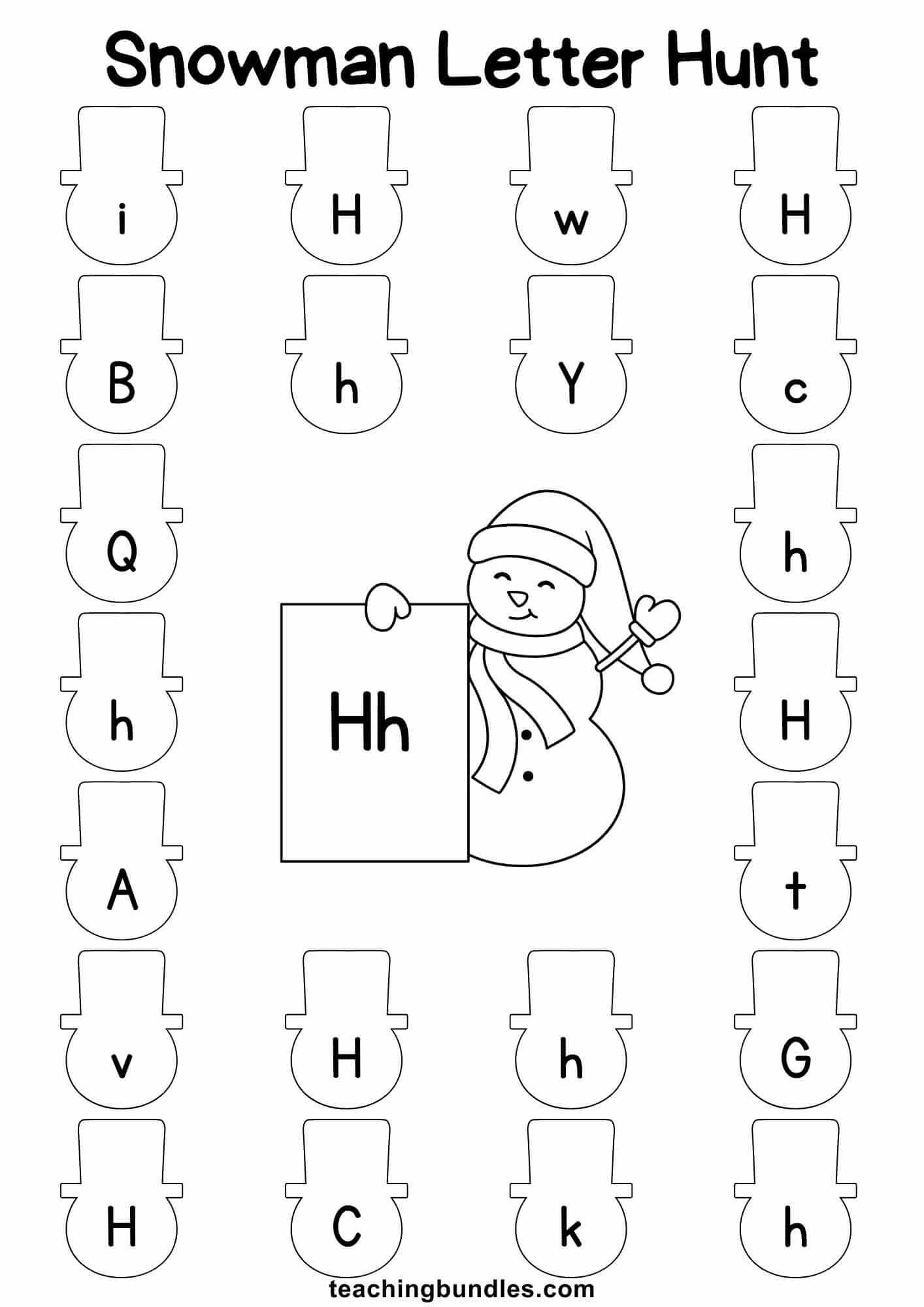 Snowman Letter Hunt Worksheets - Teachingbundles