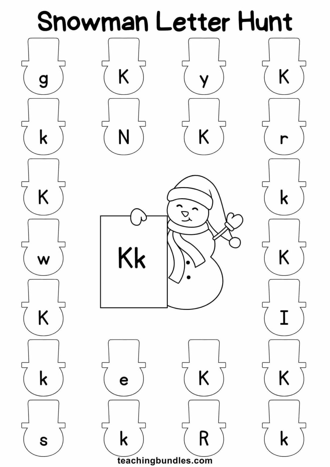 Snowman Letter Hunt Worksheets - Teachingbundles