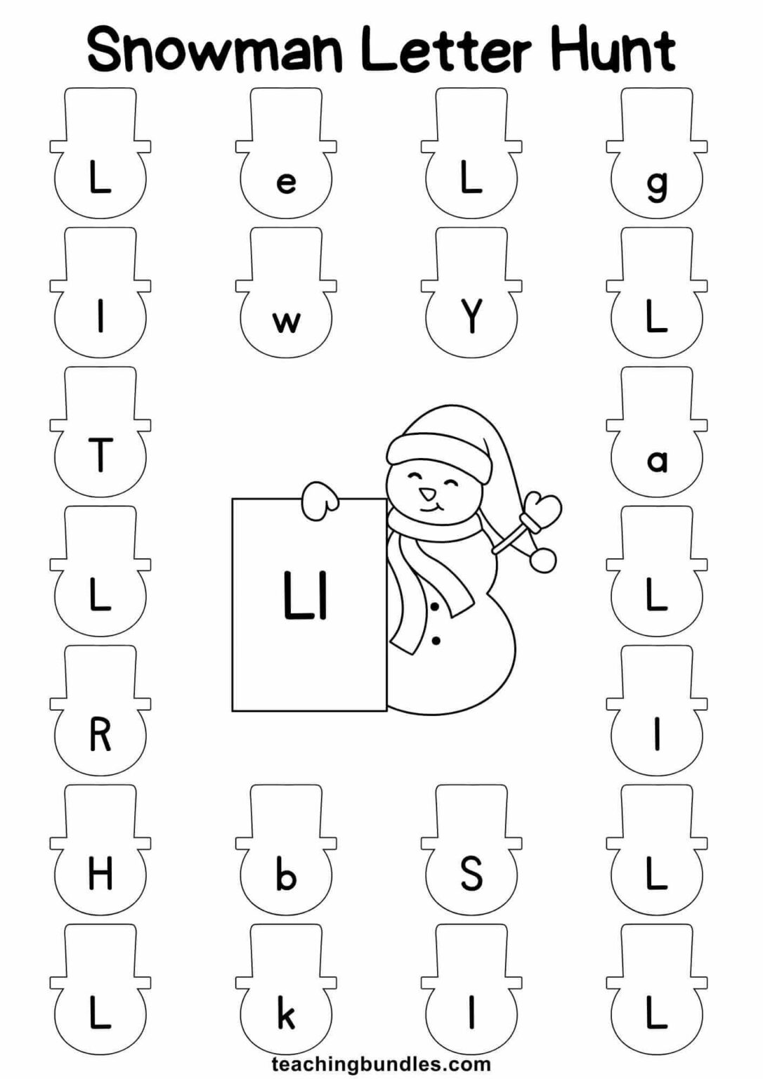 Snowman Letter Hunt Worksheets - Teachingbundles