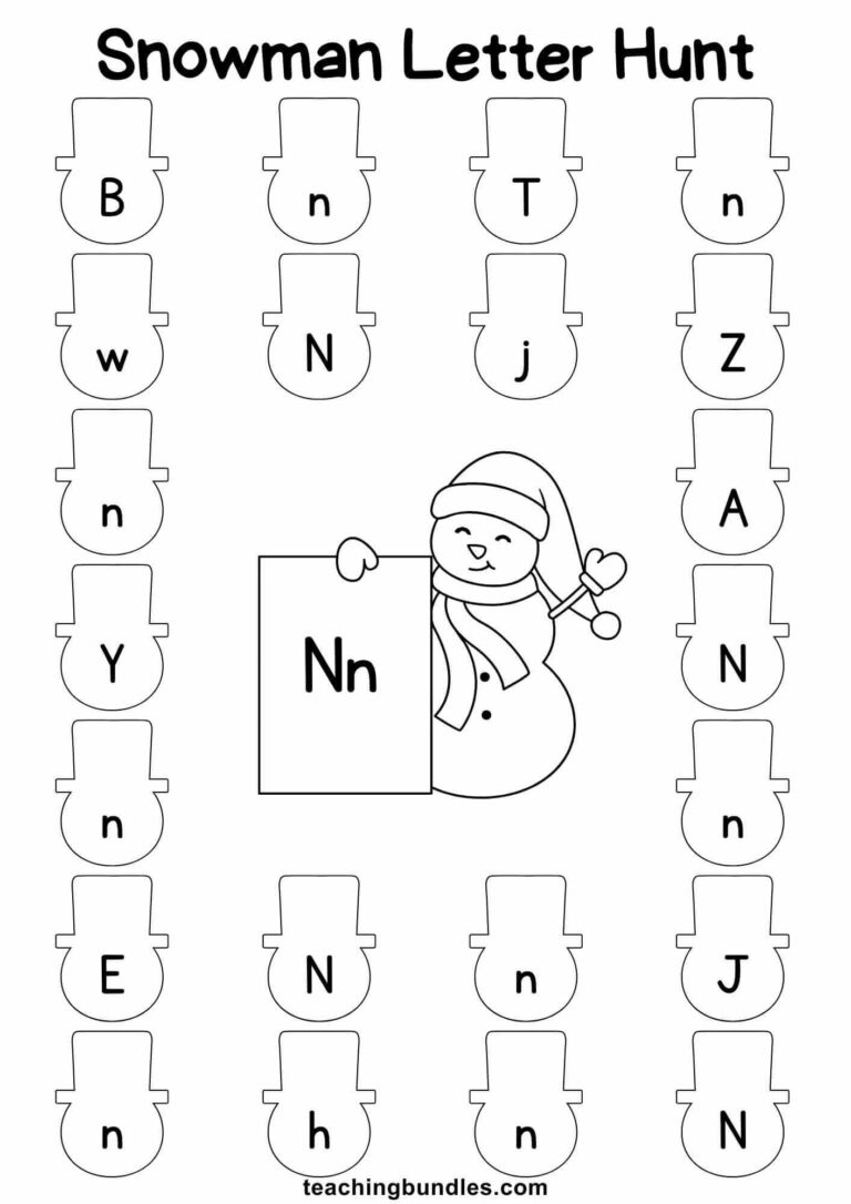 Snowman Letter Hunt Worksheets - Teachingbundles