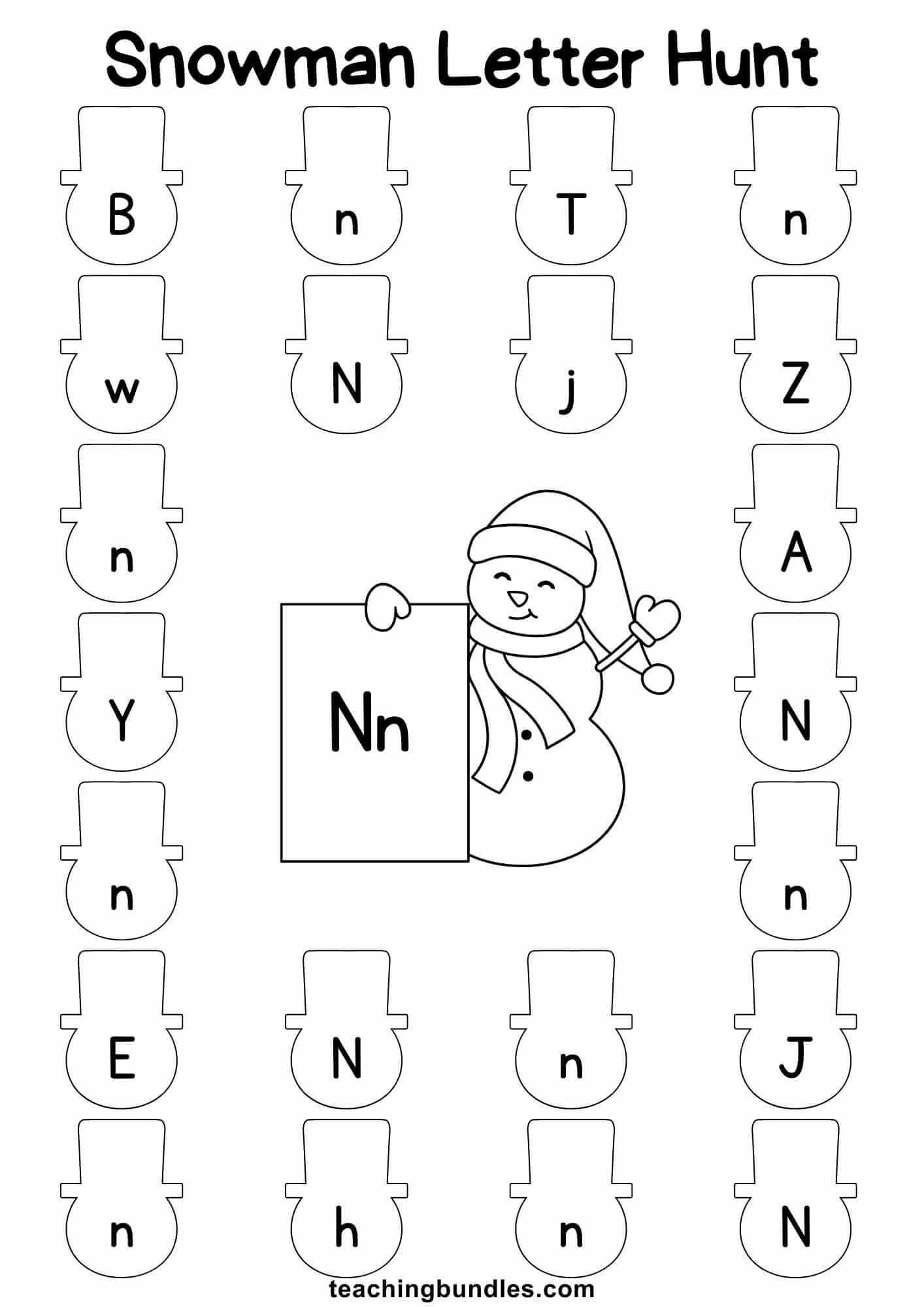 Snowman Letter Hunt Worksheets - Teachingbundles
