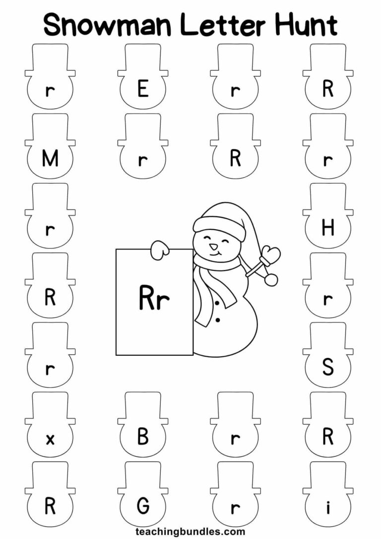 Snowman Letter Hunt Worksheets - Teachingbundles