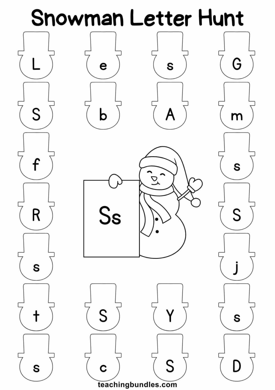 Snowman Letter Hunt Worksheets - Teachingbundles