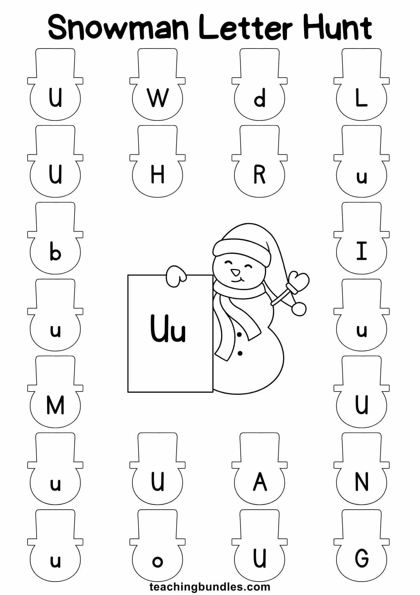 Snowman Letter Hunt Worksheets - Teachingbundles
