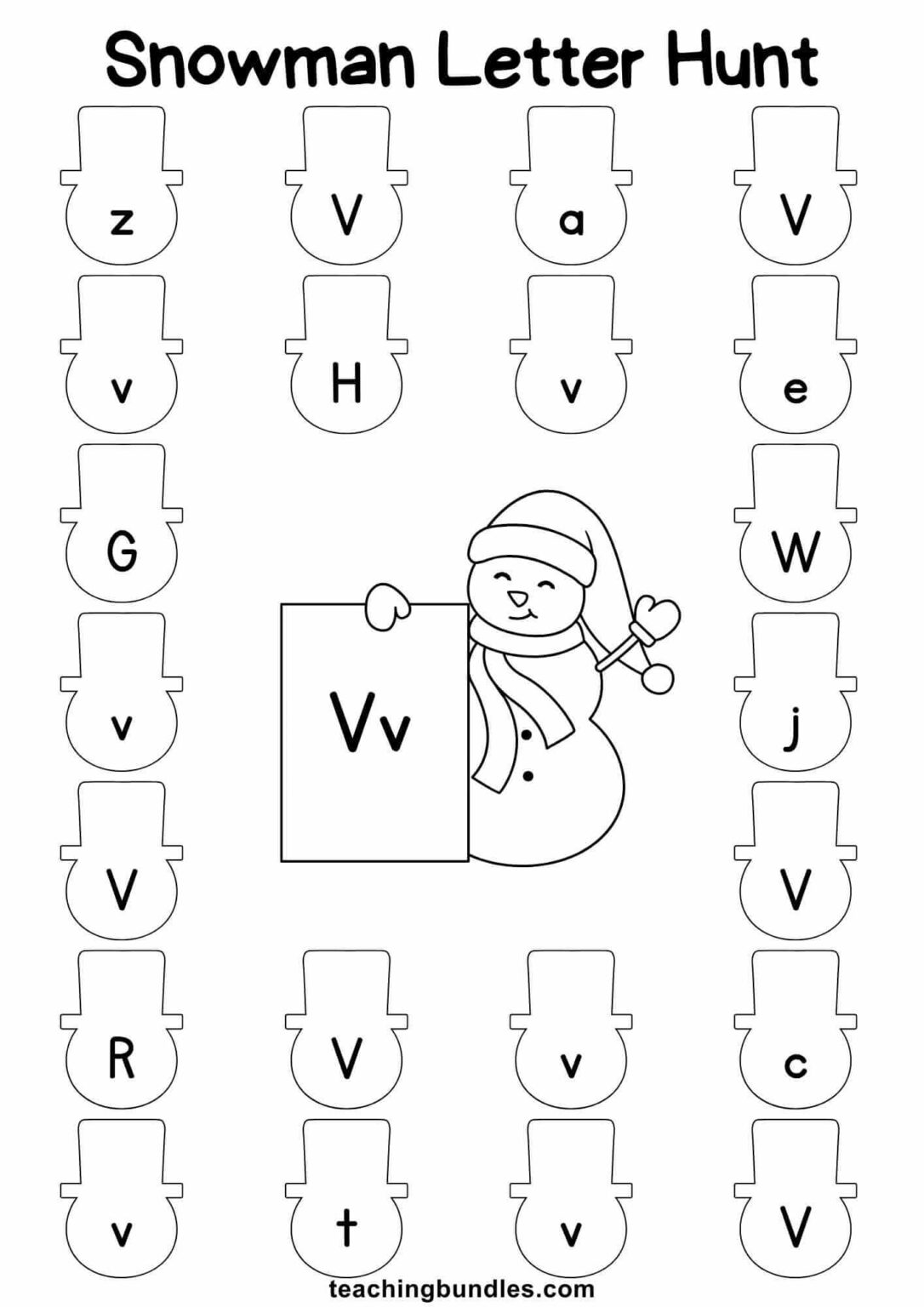 Snowman Letter Hunt Worksheets - Teachingbundles