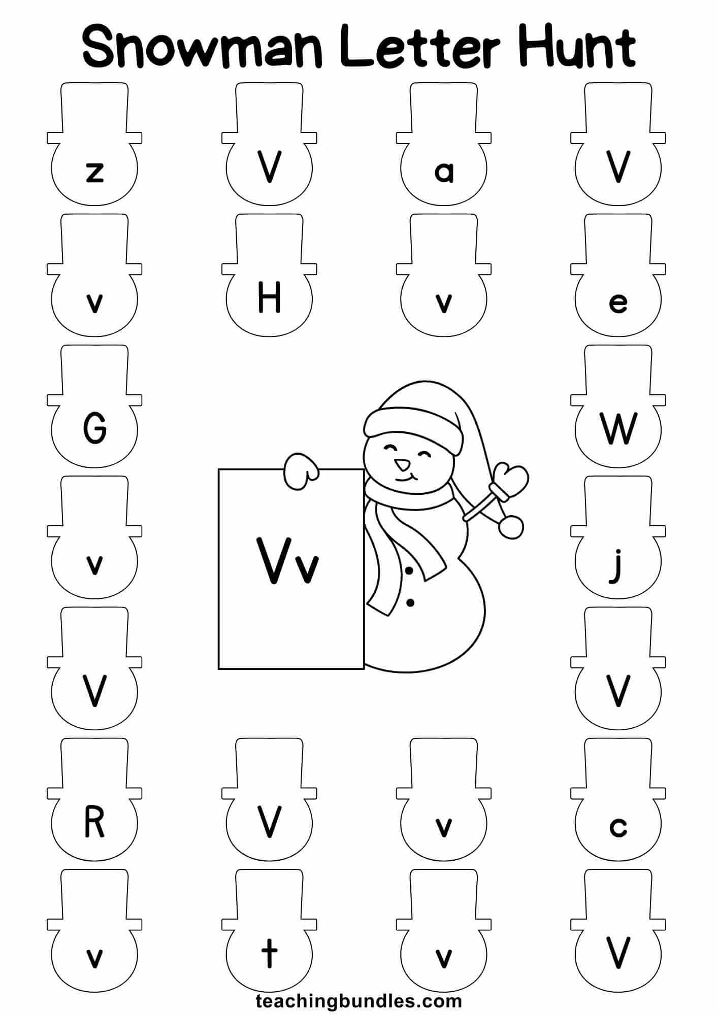 Snowman Letter Hunt Worksheets - Teachingbundles