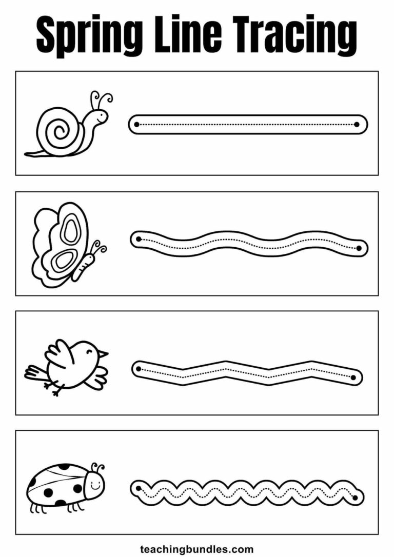Spring Line Tracing Worksheets - Teachingbundles