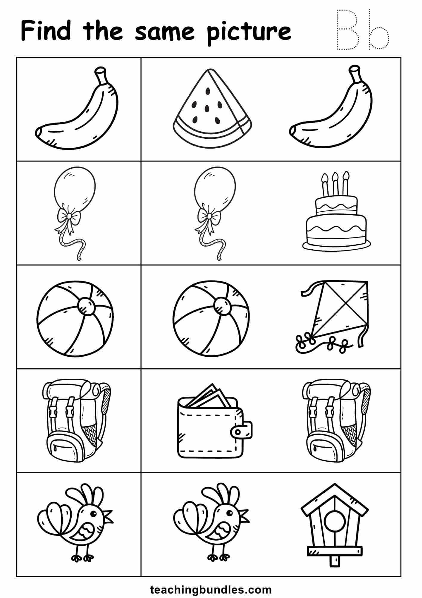 Alphabet Find the Same Picture Worksheets - Teachingbundles