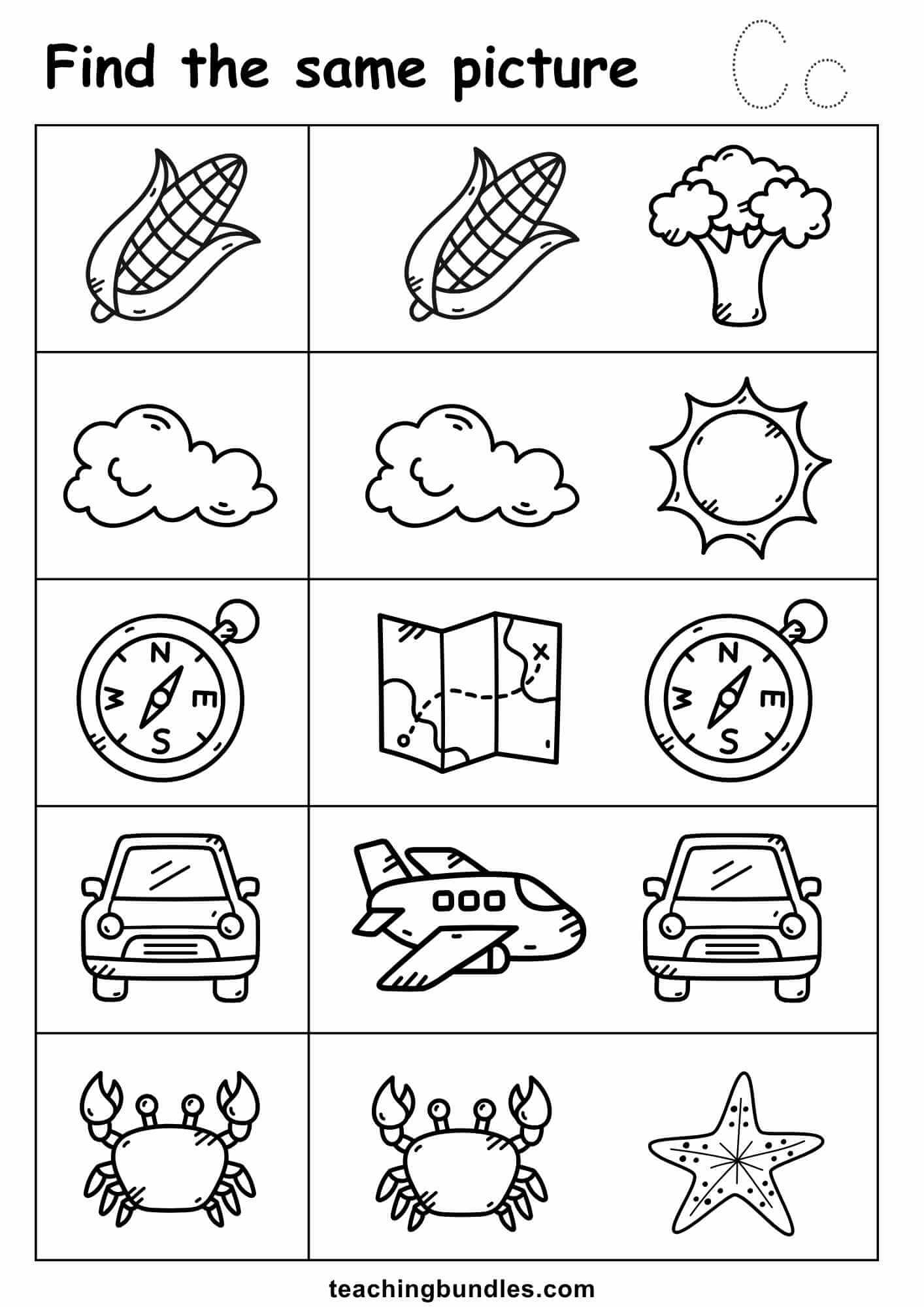Alphabet Find the Same Picture Worksheets - Teachingbundles