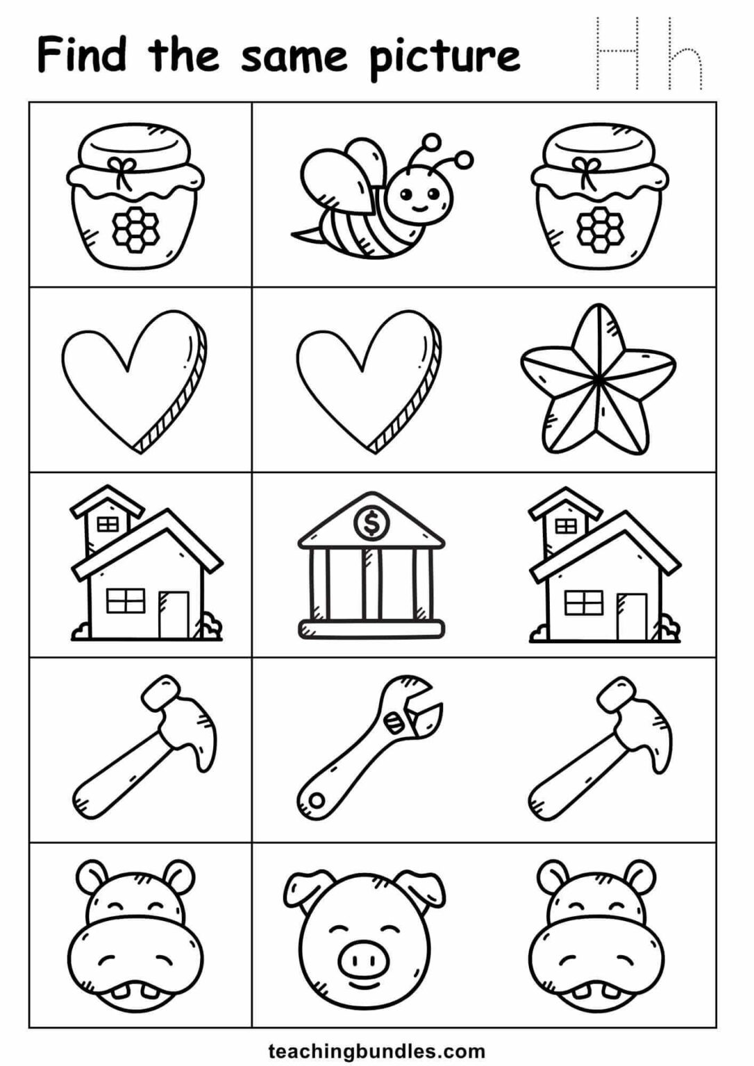 Alphabet Find the Same Picture Worksheets - Teachingbundles