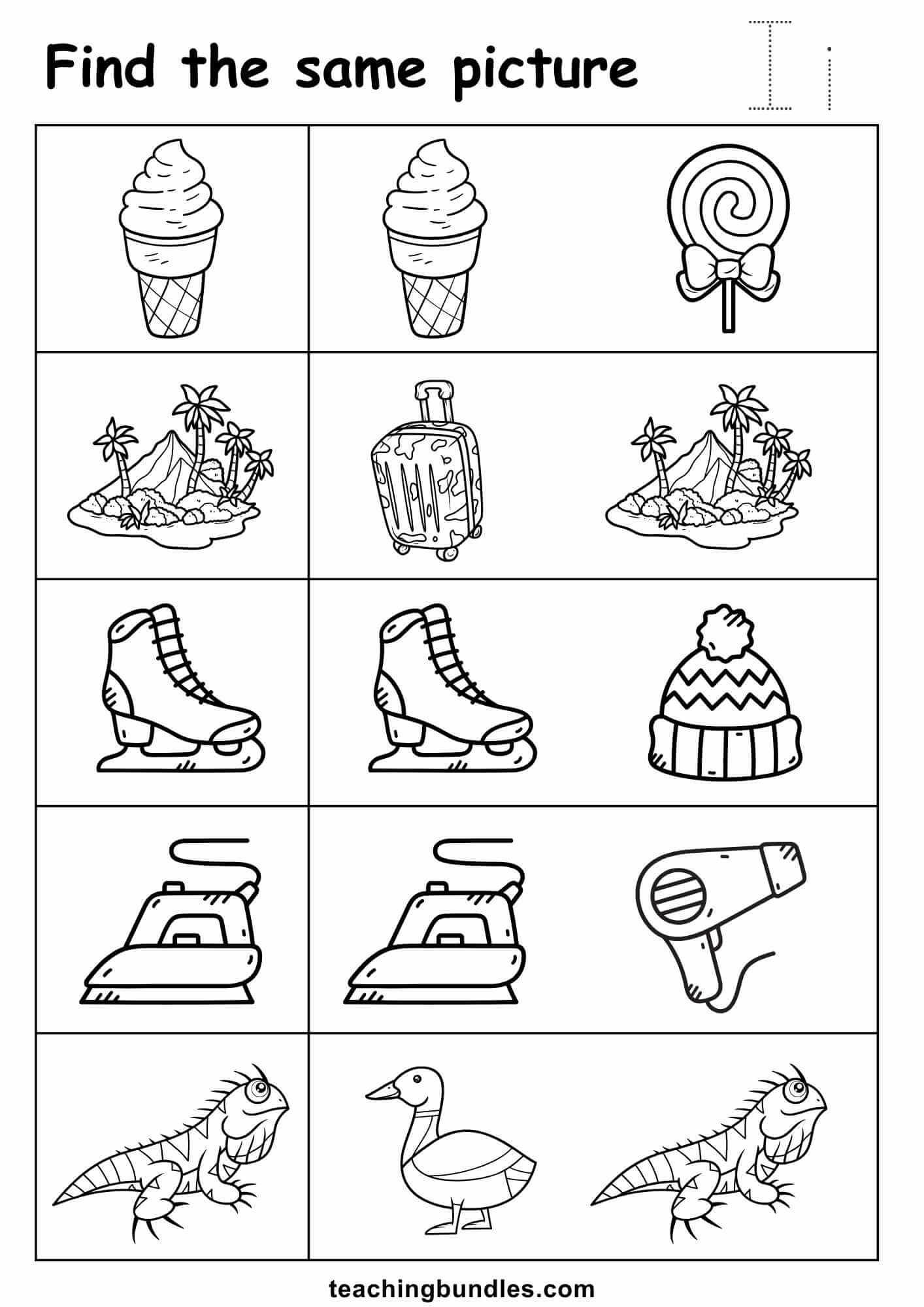 Alphabet Find the Same Picture Worksheets - Teachingbundles