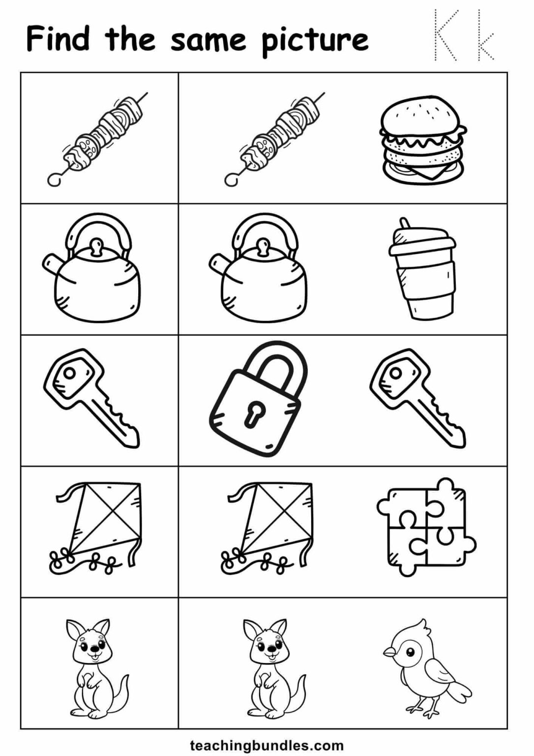 Alphabet Find the Same Picture Worksheets - Teachingbundles