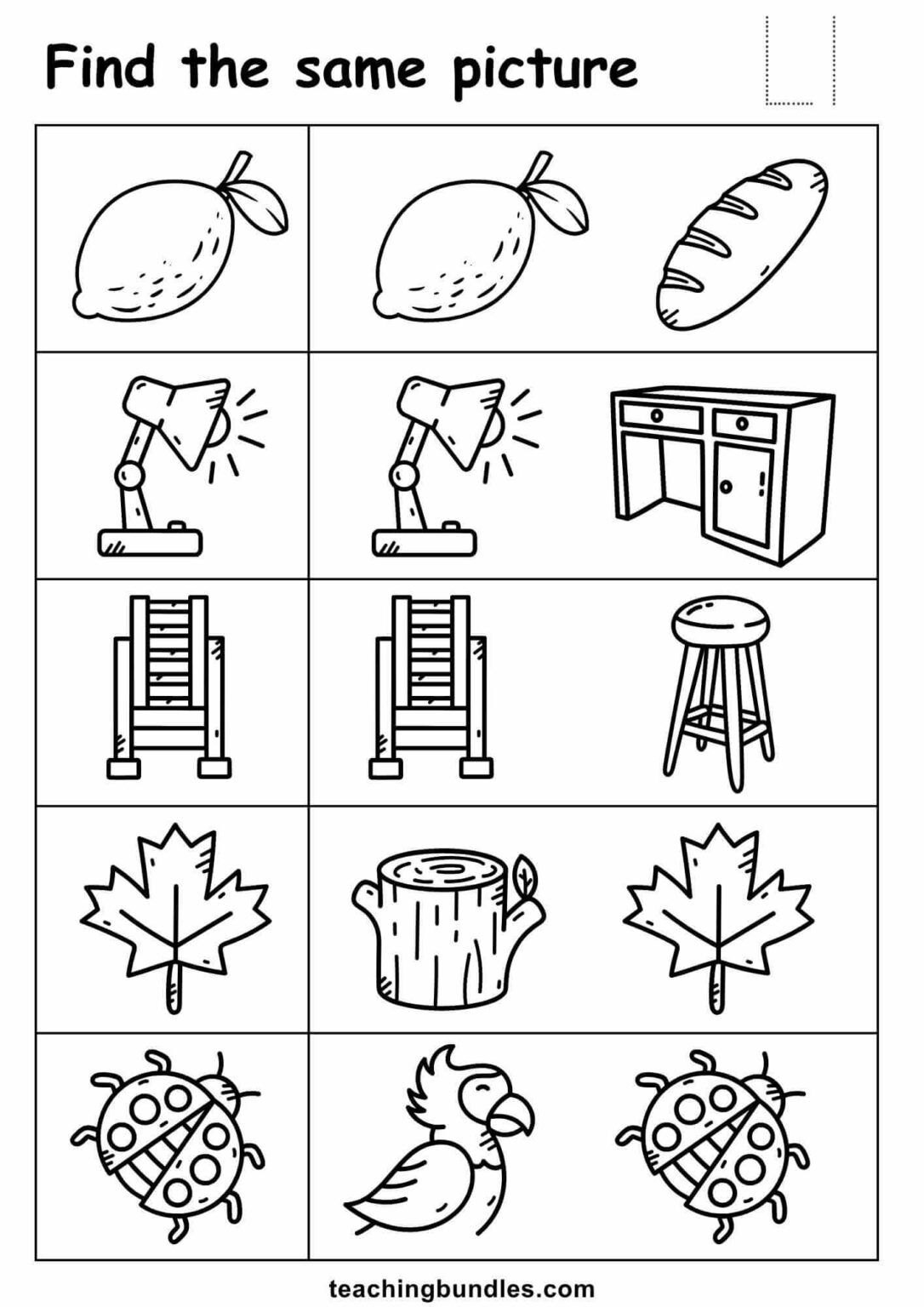 Alphabet Find the Same Picture Worksheets - Teachingbundles